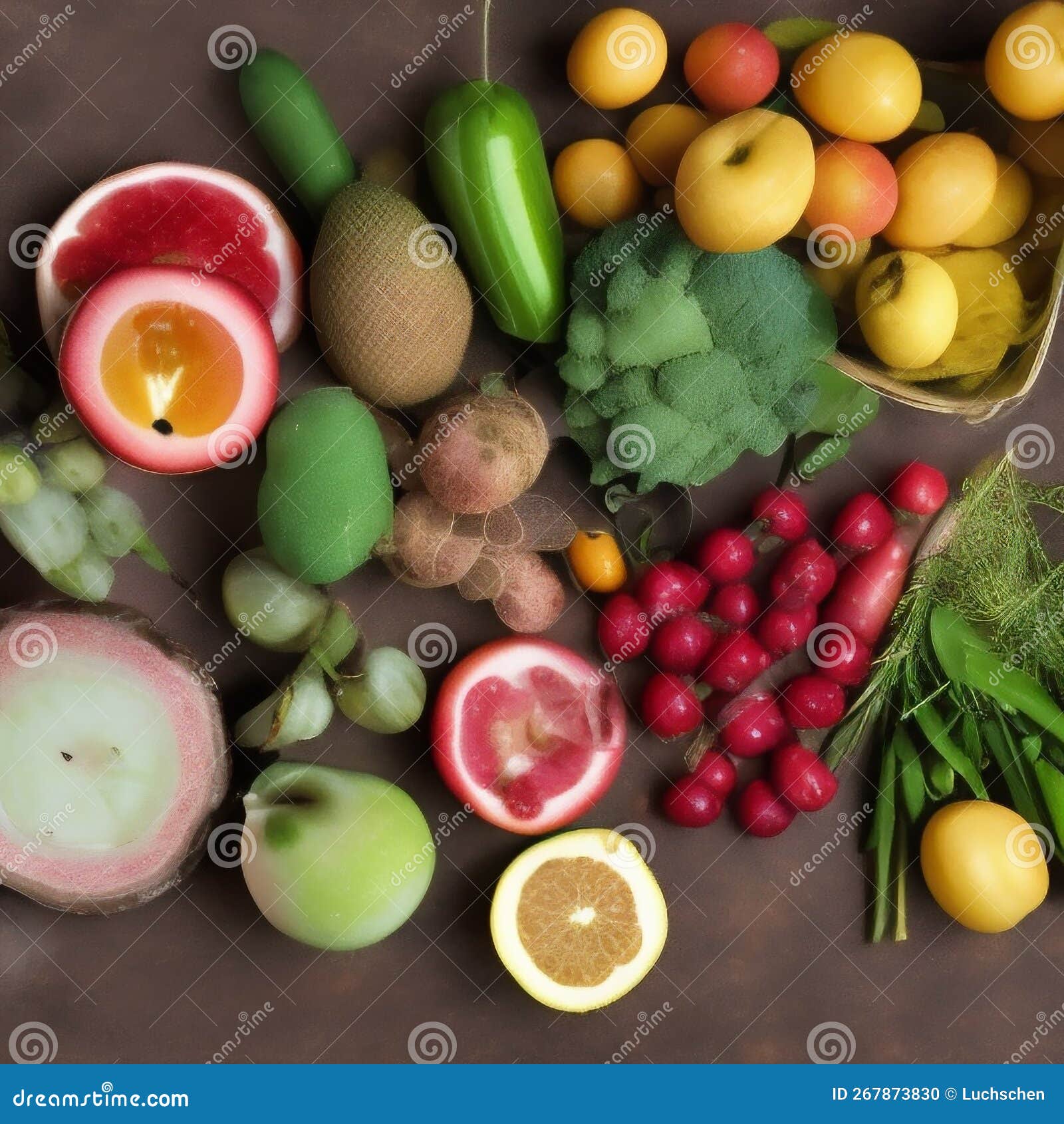 Fruits and Vegetables on the Table Top View Stock Illustration ...
