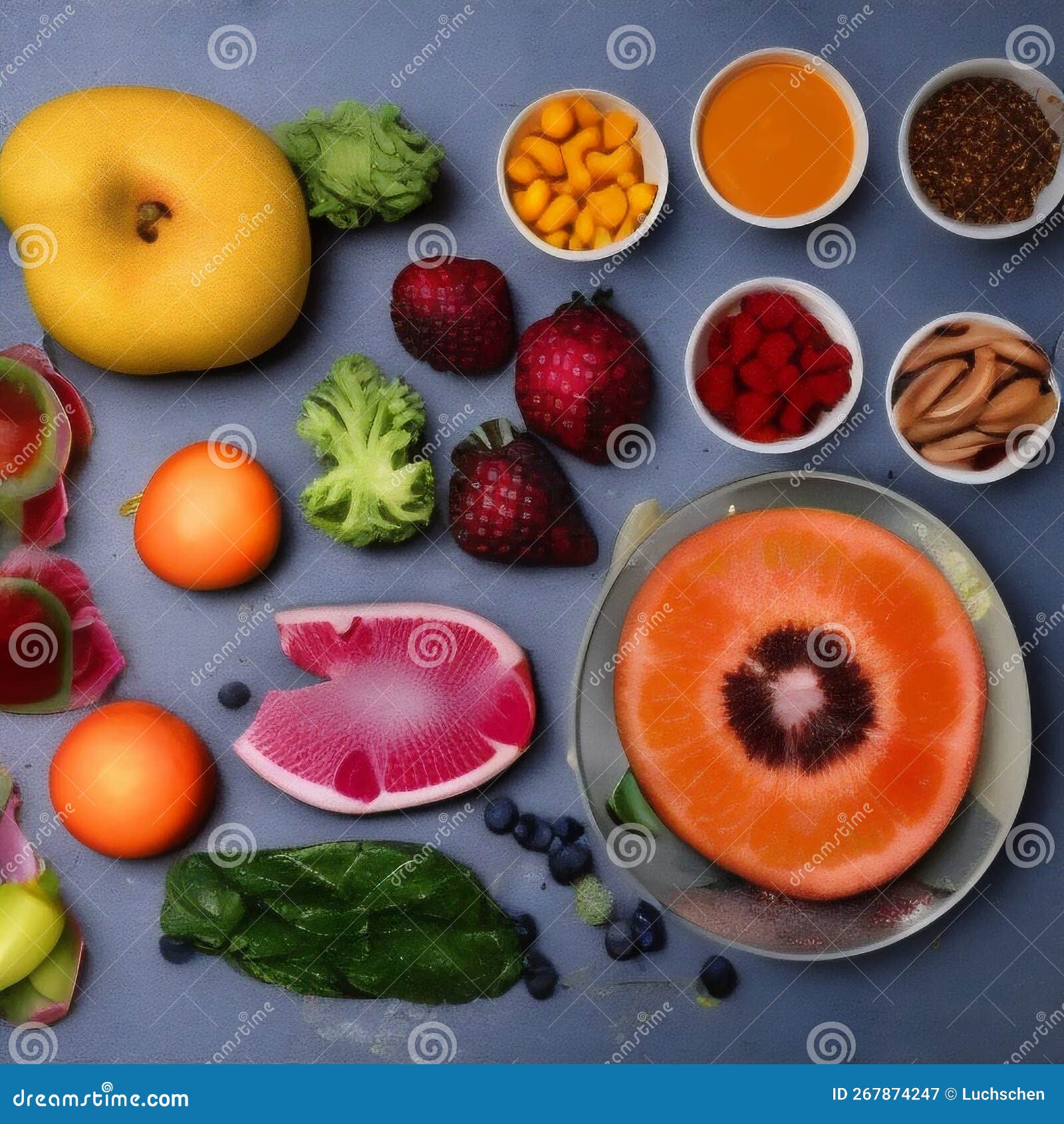 Fruits and Vegetables on the Table Top View Stock Illustration ...