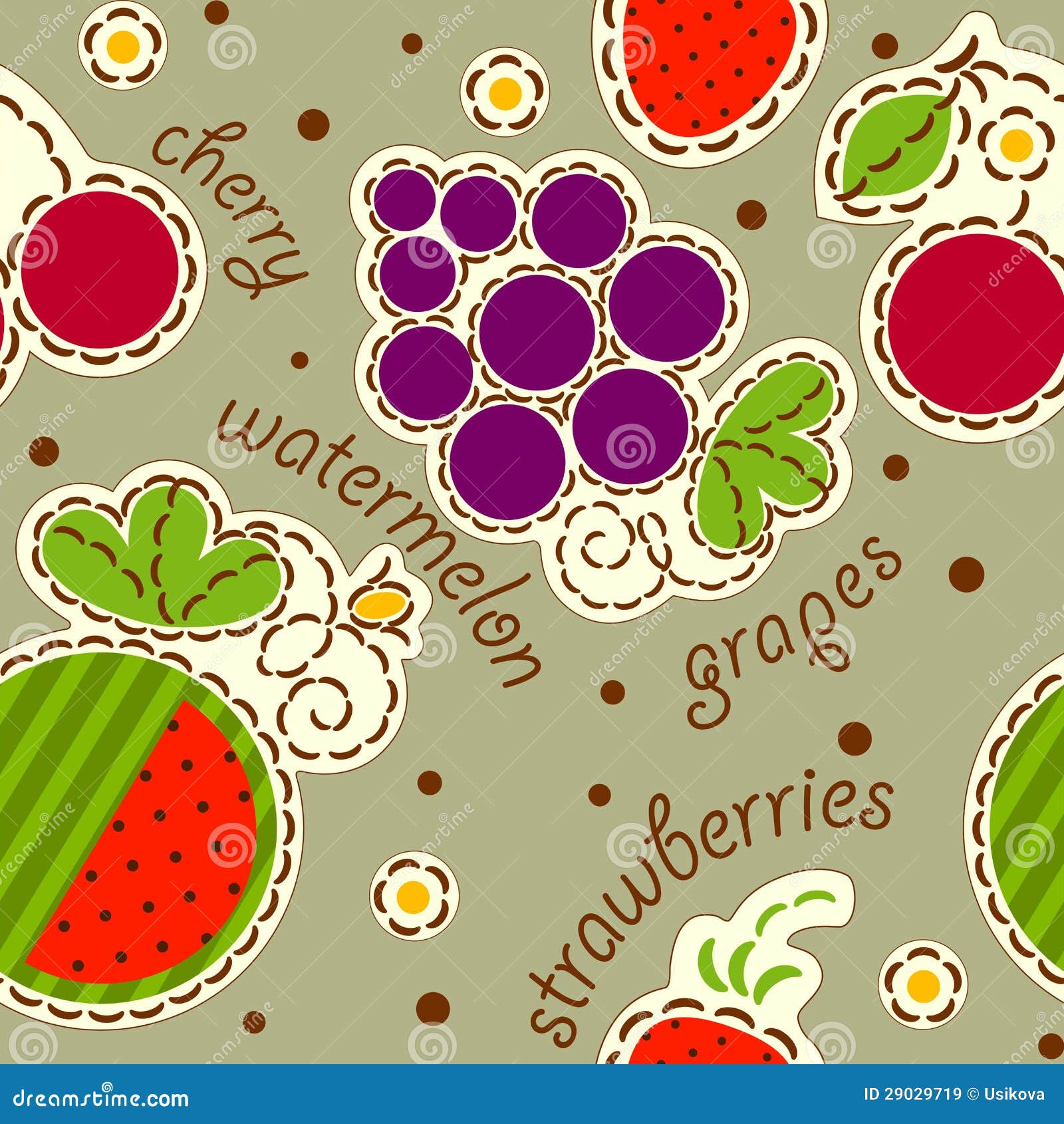 Sewing Fruits In Block Colors Seamless Pattern Cartoon Vector ...
