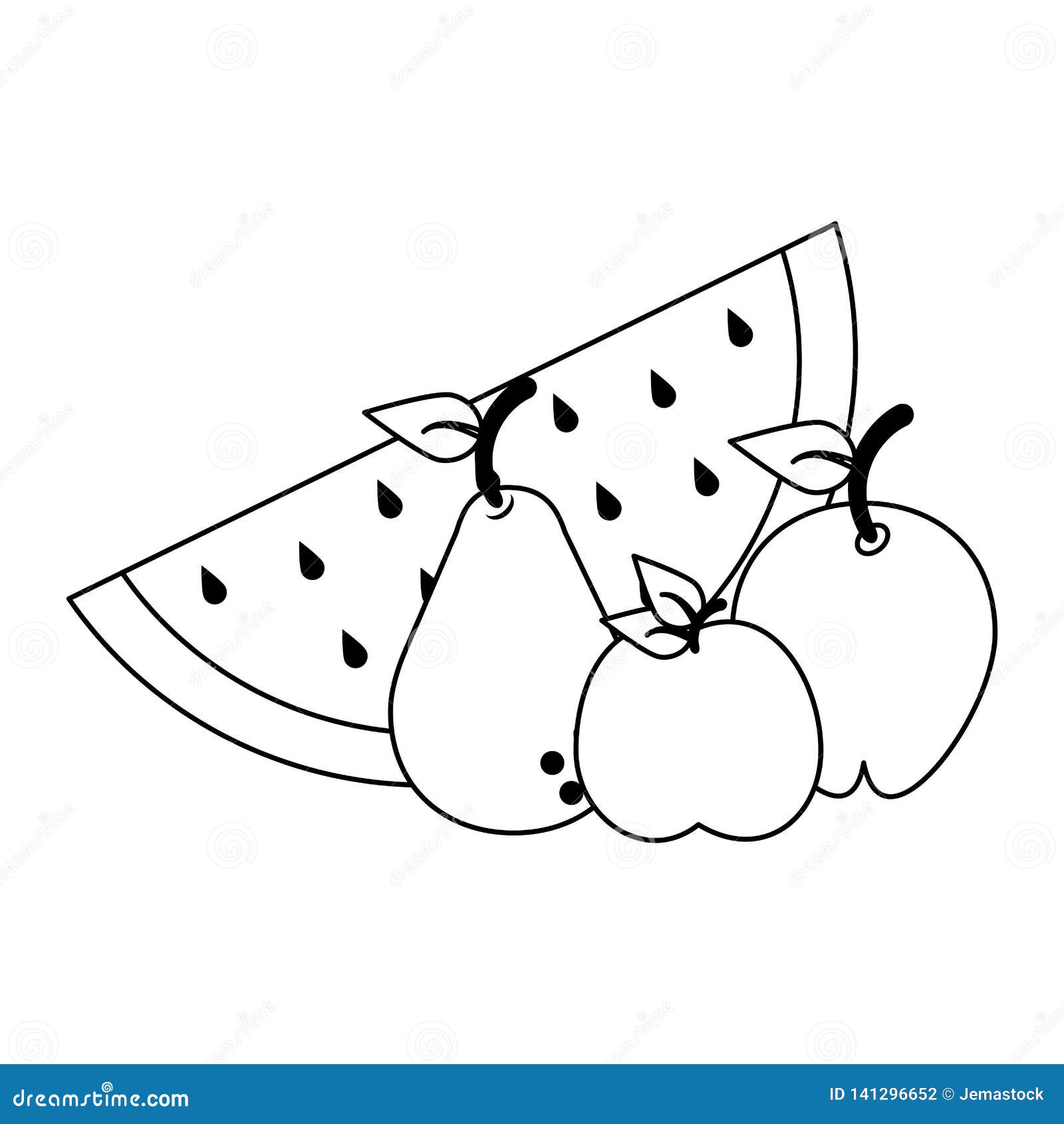 Fruits Watermelon Pear and Apples in Black and White Stock Vector ...