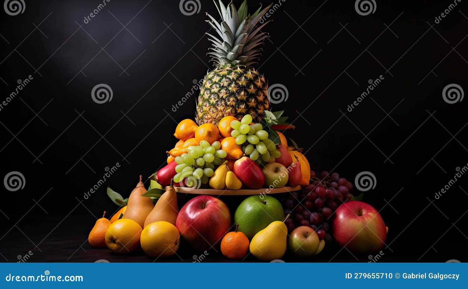 Fruits Were Placed Together in a Basket, Forming a Pyramid Stock ...