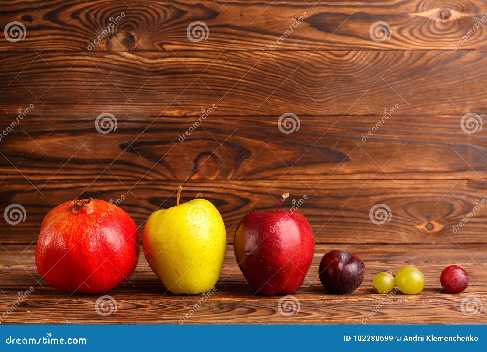 Fruits on a Wooden Table are Lined Up in a Row. Stock Image - Image of ...