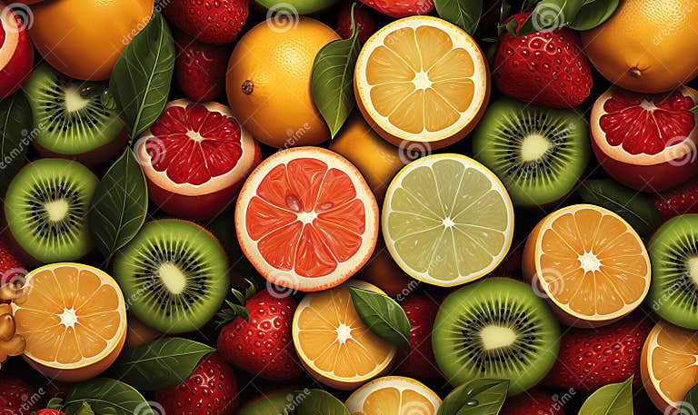 Fruity Background of Berries and Citrus. Stock Illustration ...
