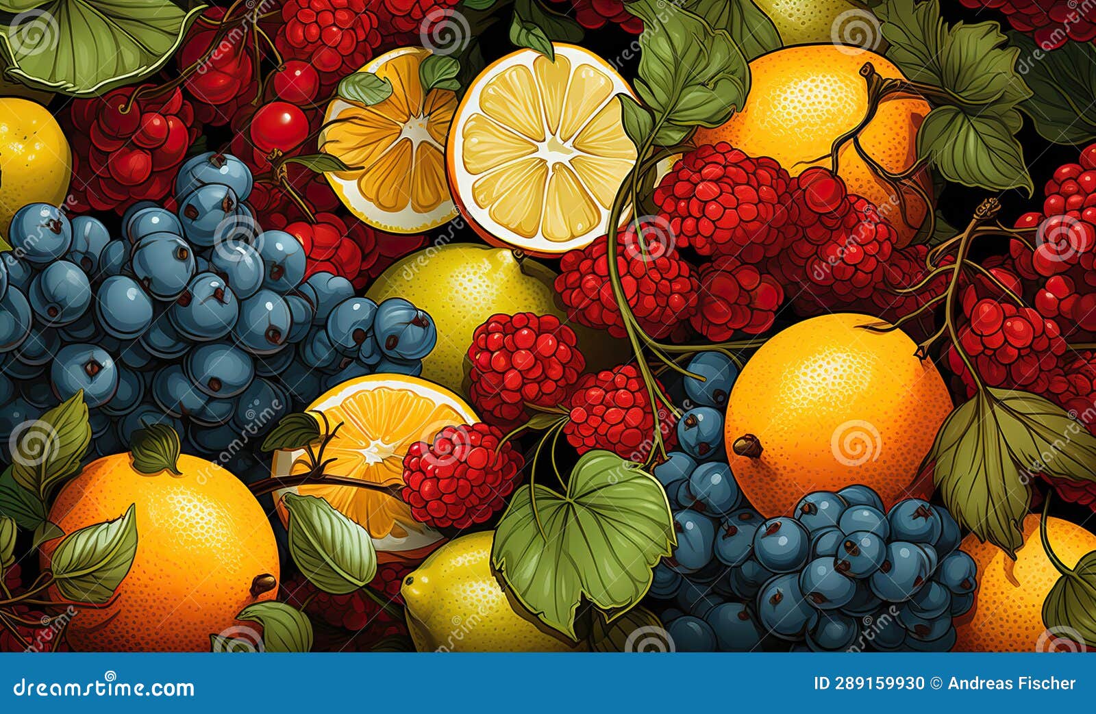 Fruity Background of Berries and Citrus. Stock Illustration ...