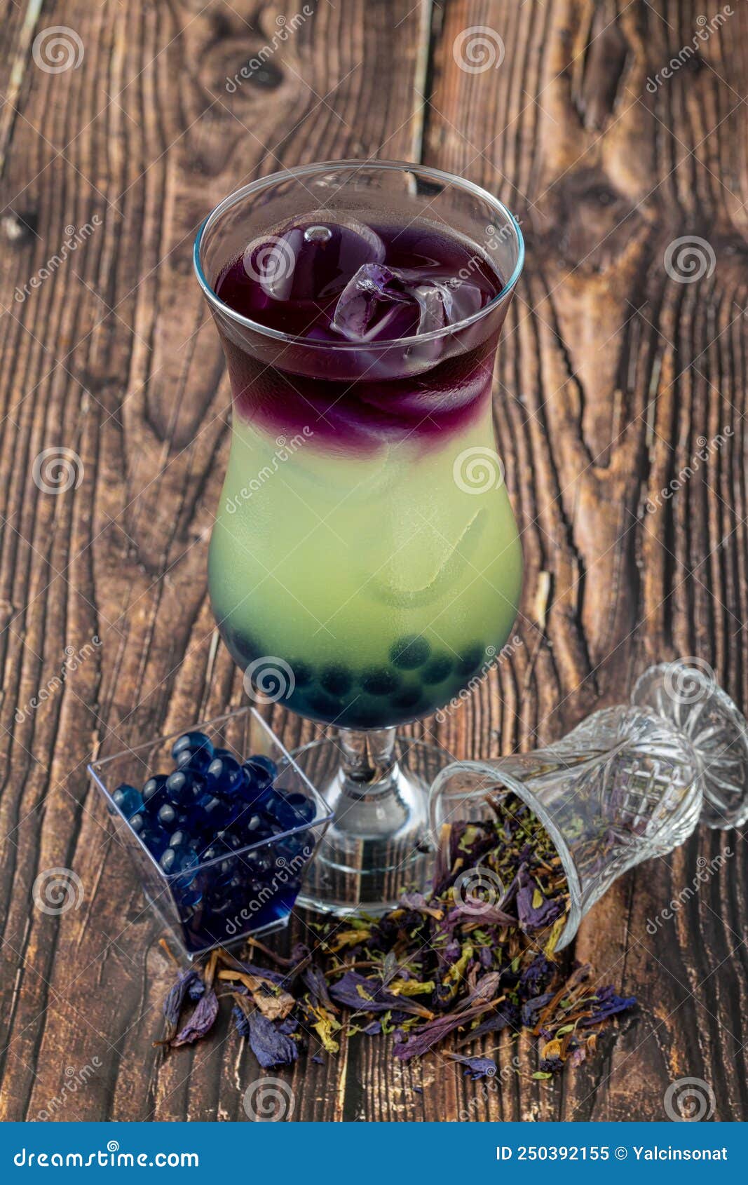 Fruity Bubble Tea in Glass Cup on Dark Background Stock Image - Image ...