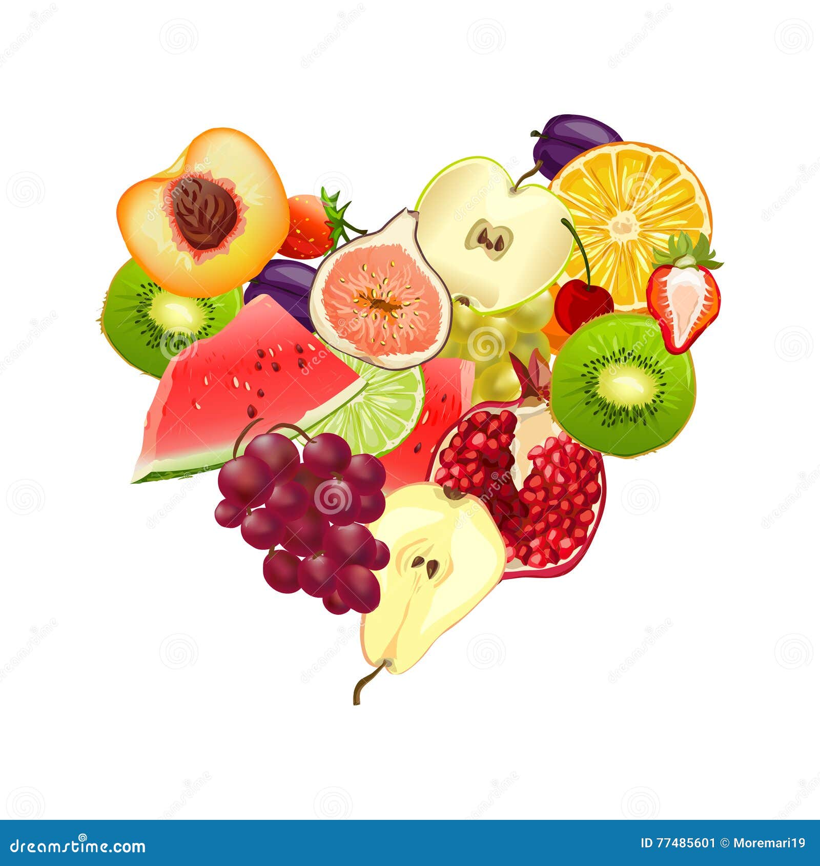 Fruity Heart. Mix of Different Fruits Stock Vector - Illustration of ...