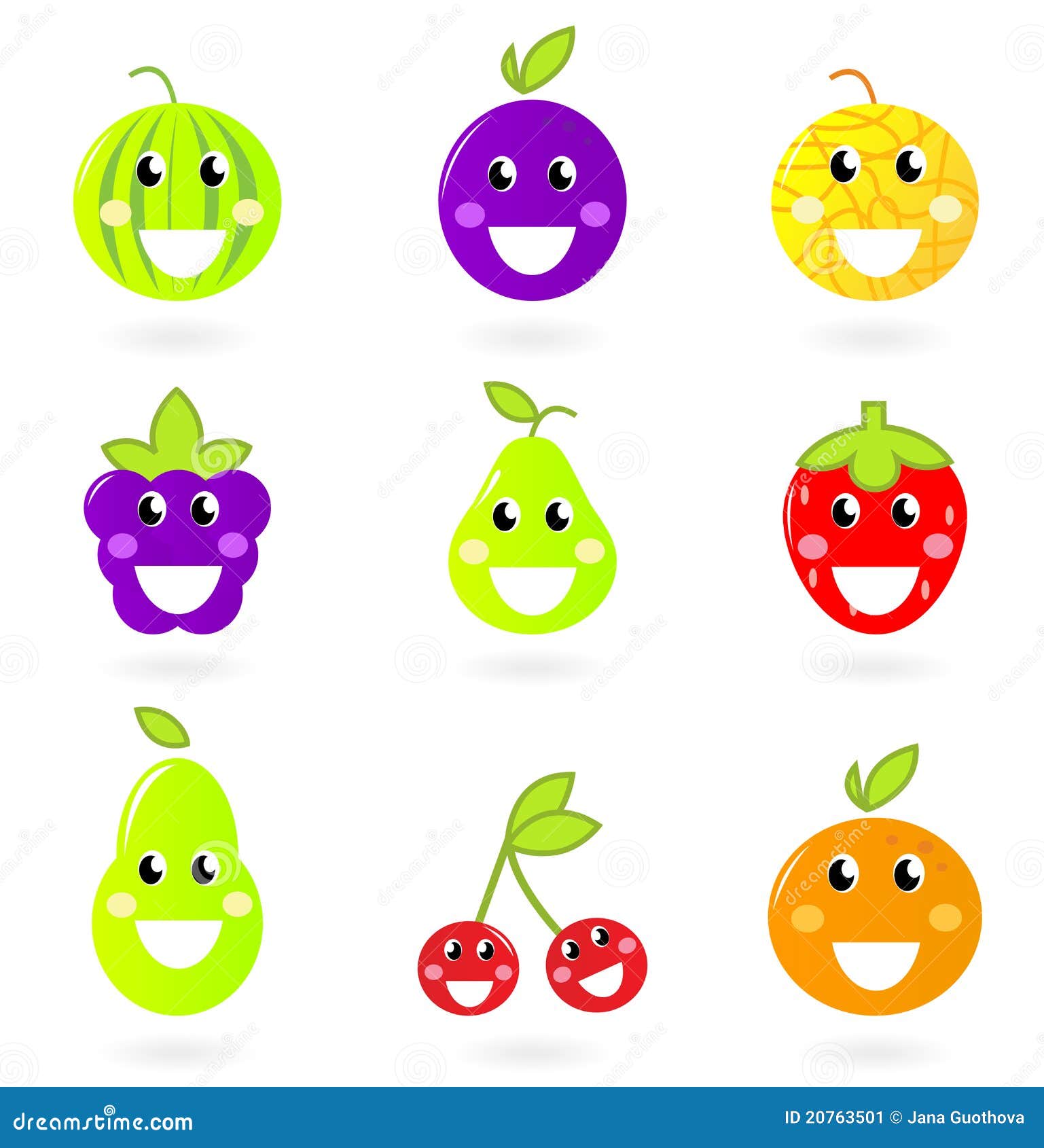 Fruity Icon Collection - Nine Fruit Mascots. Cartoon Vector ...
