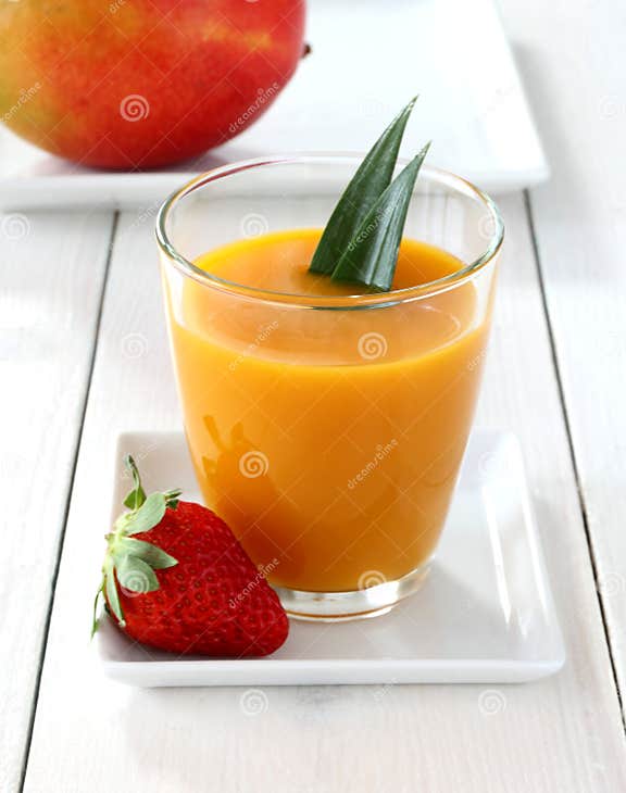 Fruity Mango Smoothie with Strawberry Stock Photo - Image of fresh ...