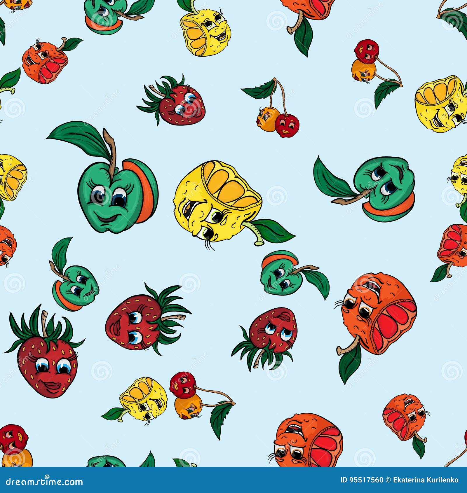 Fruity Pattern on a Blue Background Stock Vector - Illustration of ...