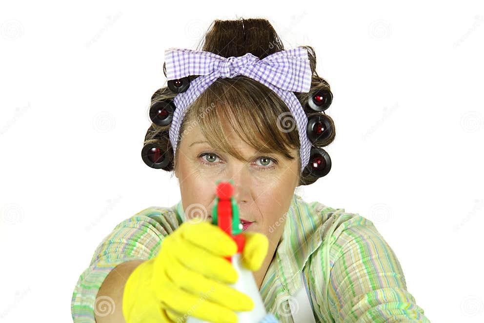 Frumpy Housewife Takes Aim stock image. Image of unattractive - 10041289
