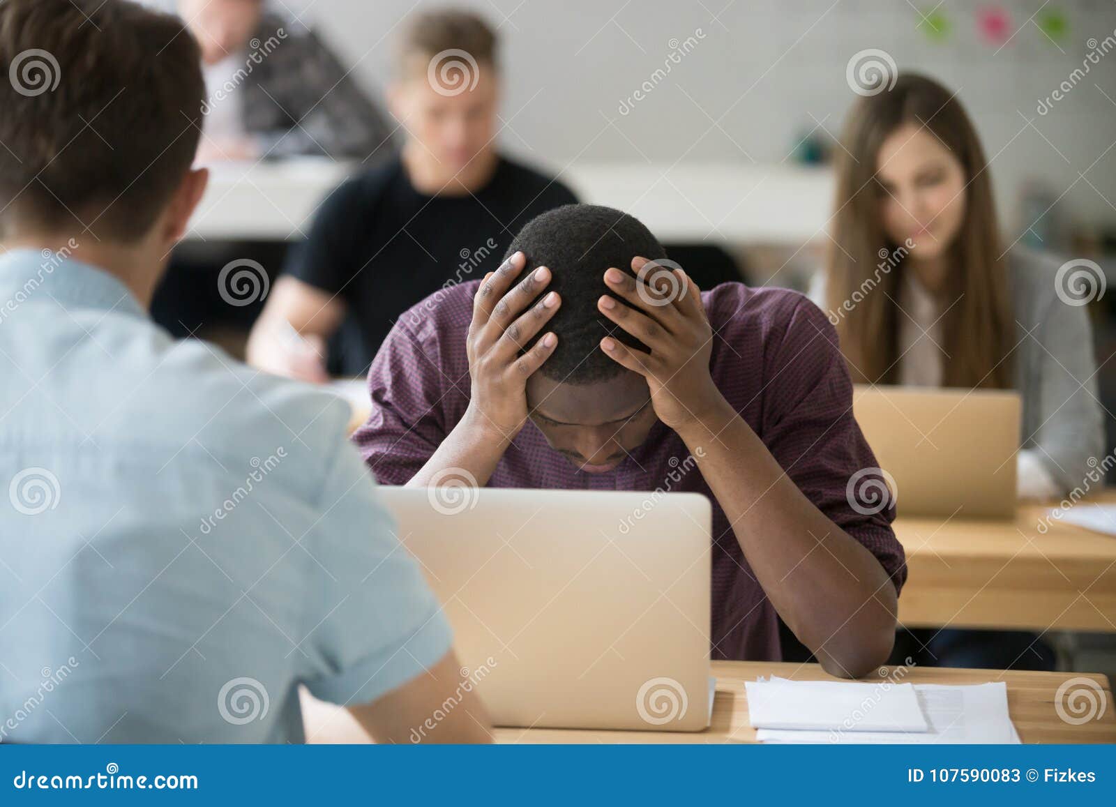 Depressed Fired Male Employee Crying Hiding Face, Leaving Office ...