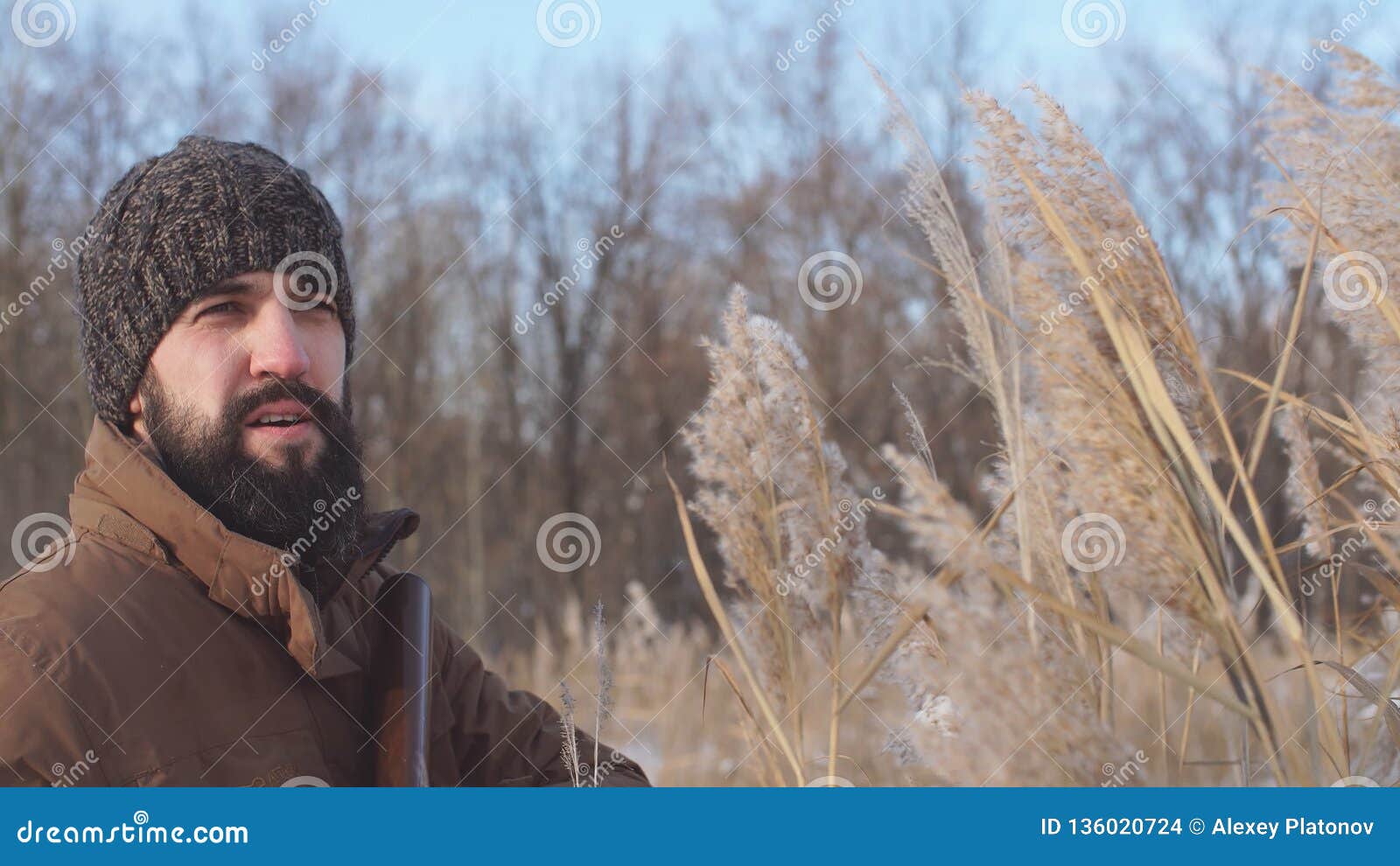 Frustrated Angry Hunter Has Hidden among the Bushes. Stock Footage ...