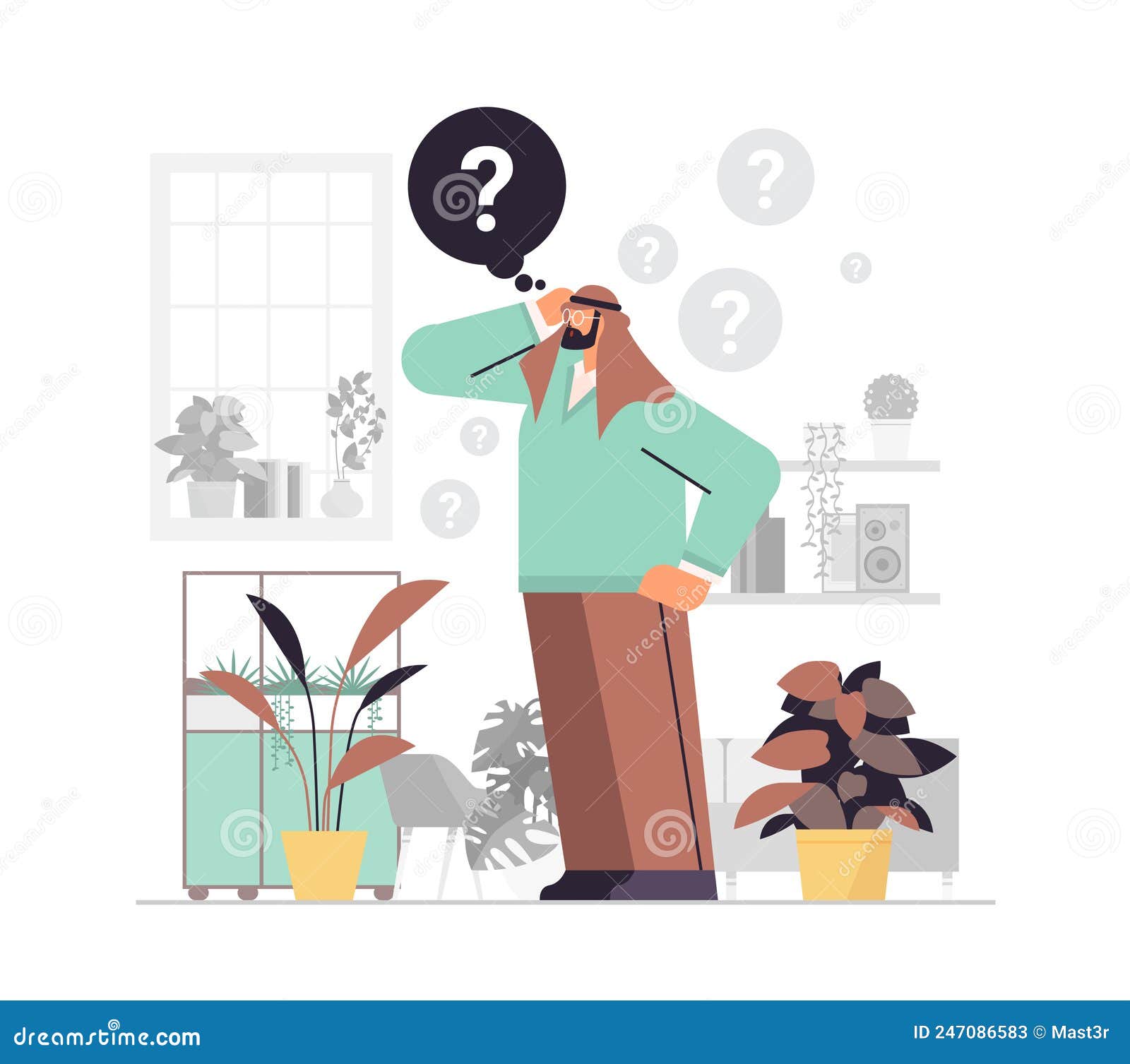 Frustrated Arab Businessman with Question Mark Looking for Assistance ...