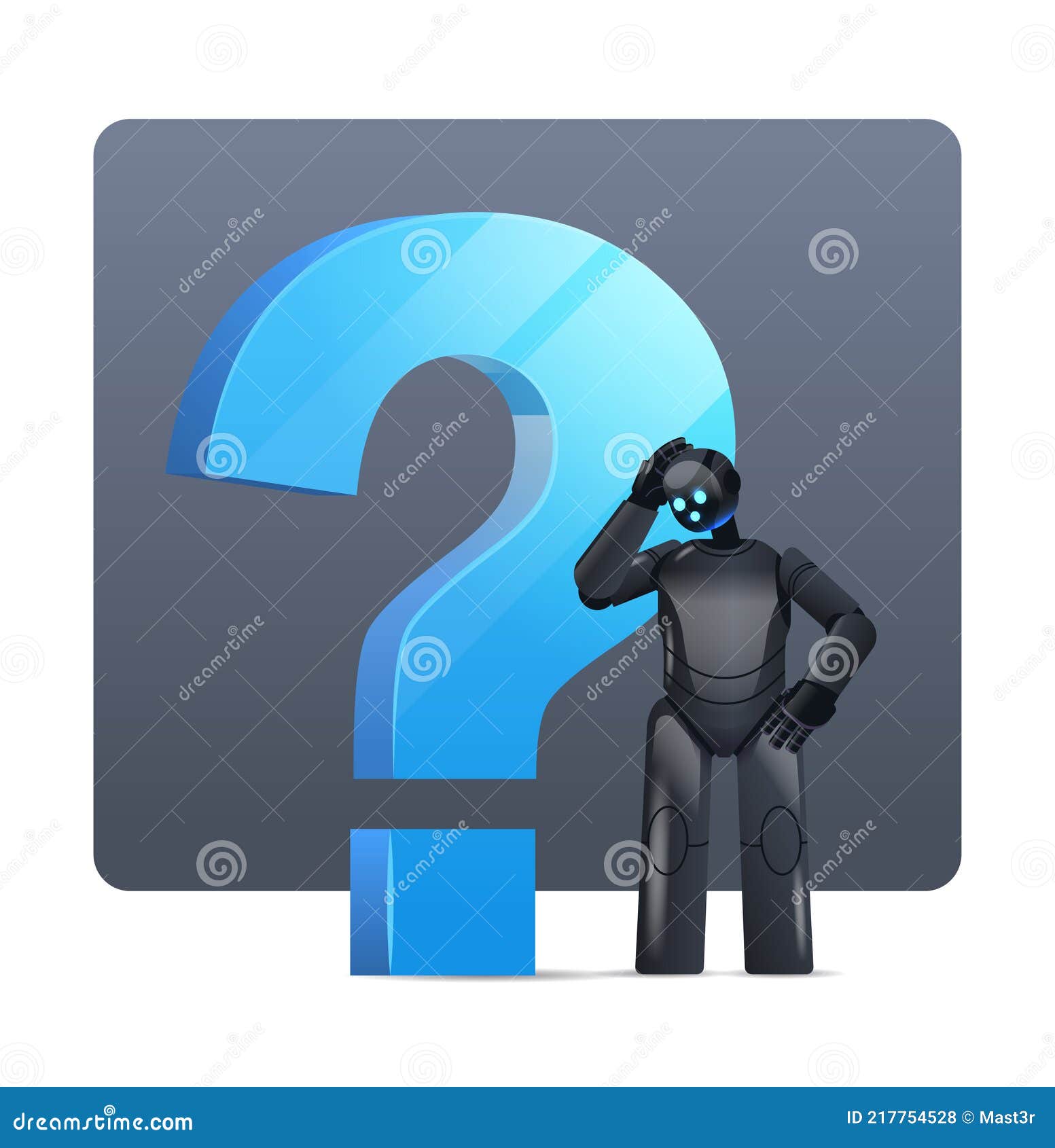 Frustrated Black Robot Cyborg Standing Near Question Mark Help Support ...