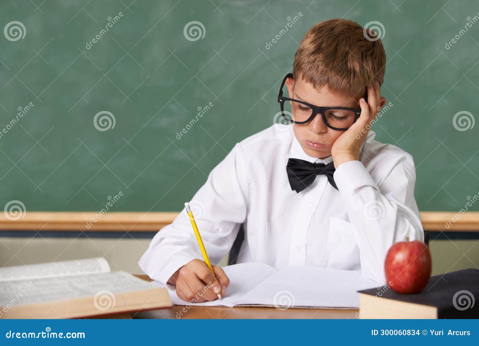 Frustrated Boy Child, Classroom and Writing in Books for Knowledge ...