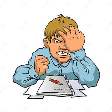 Frustrated boy studying stock illustration. Illustration of graphic ...