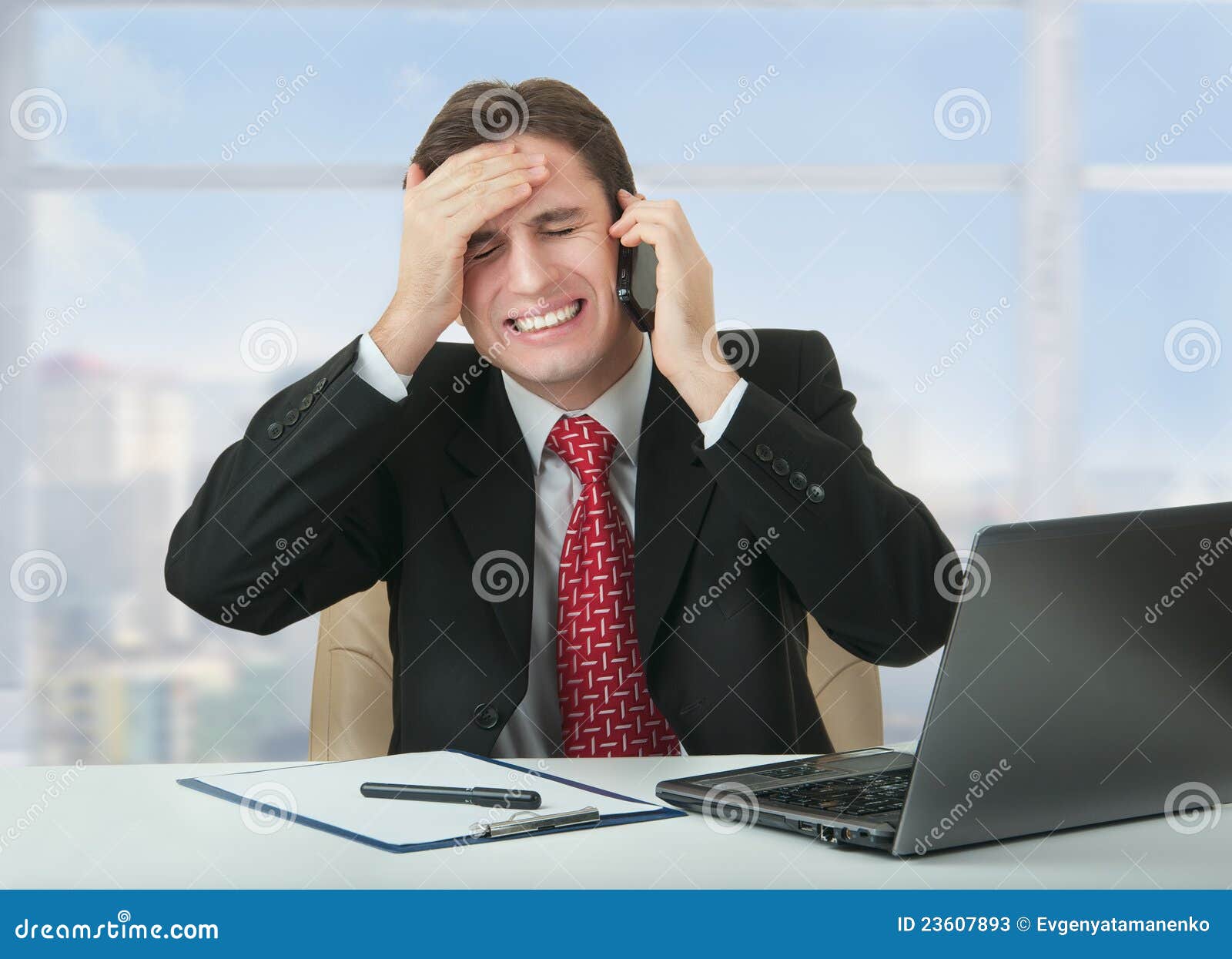 Frustrated Business Man Talking on Phone Stock Image - Image of desk ...