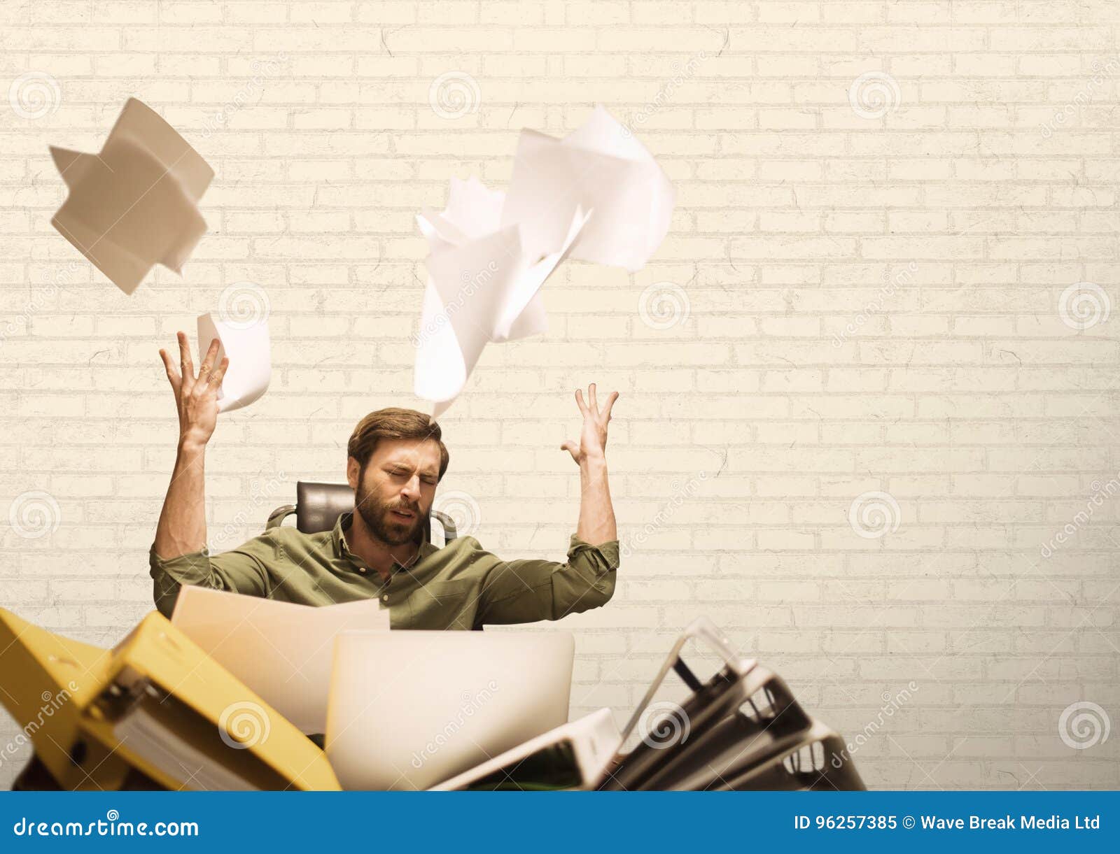 Frustrated Business Man Throwing Paper Against White Background Stock ...