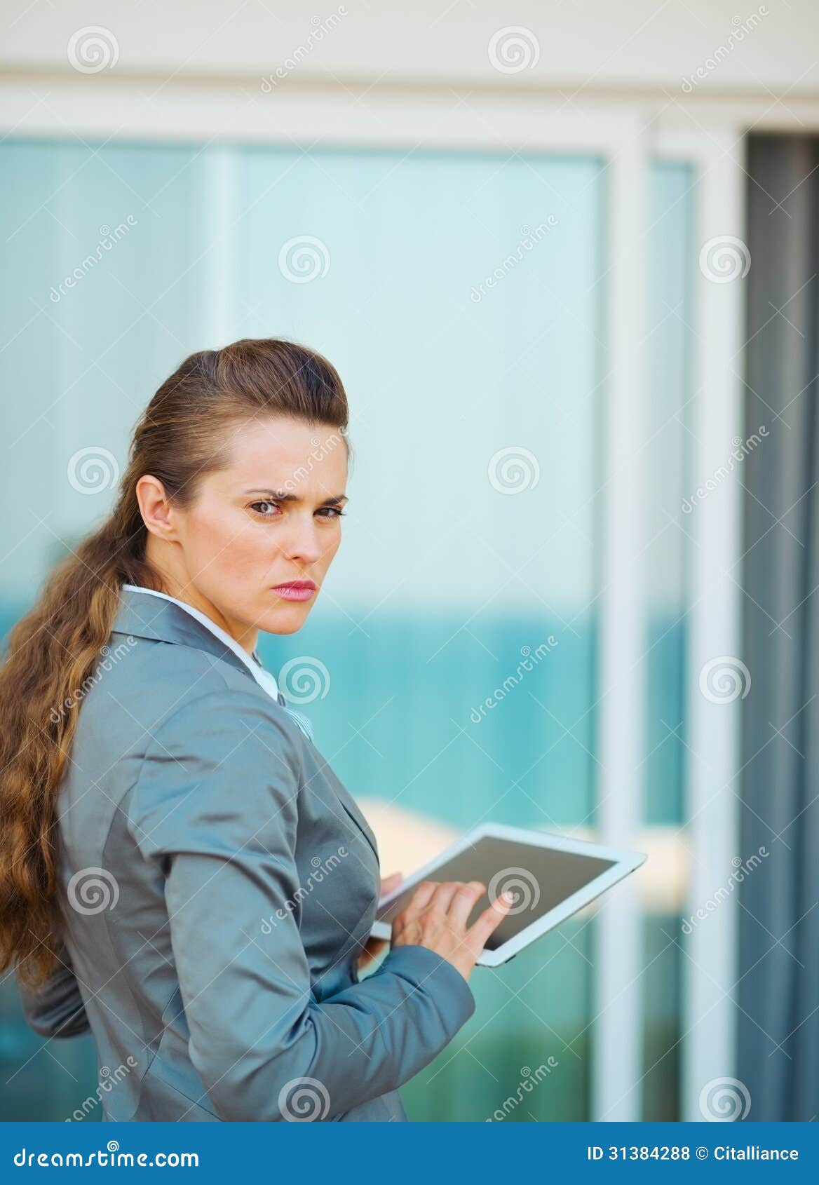 Frustrated Business Woman Using Tablet Pc Stock Photo - Image of white ...
