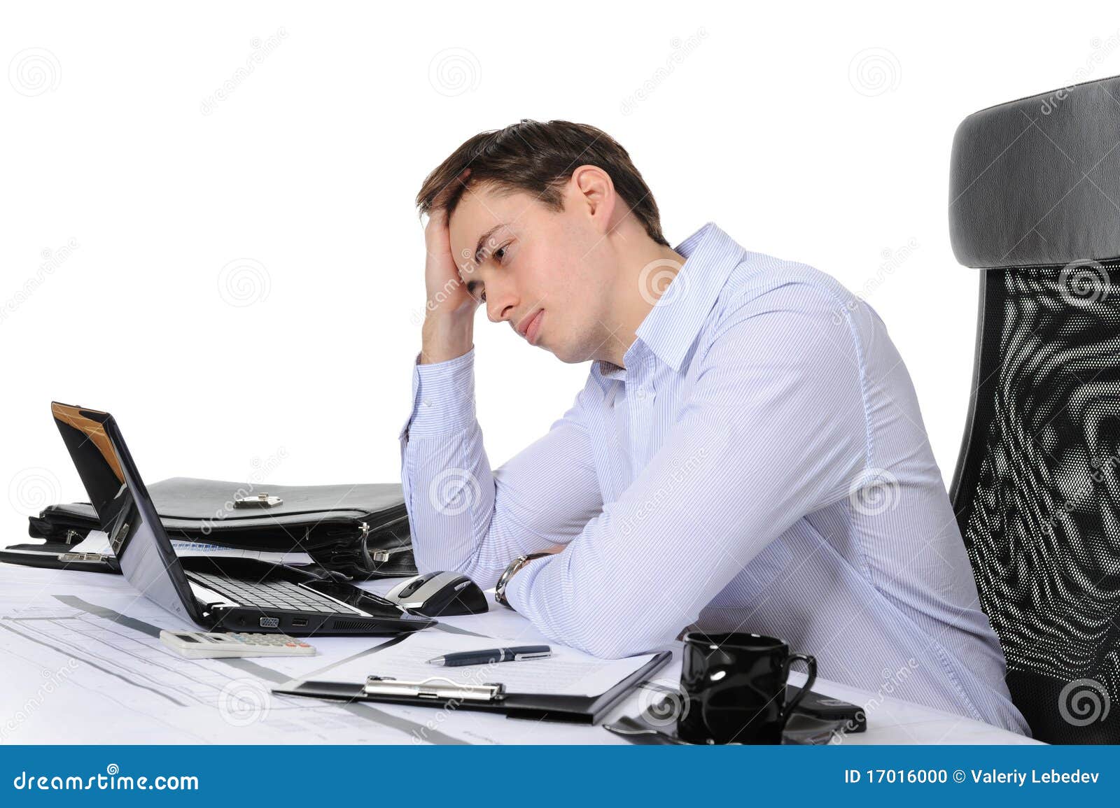 Frustrated businessman stock photo. Image of chair, desk - 17016000