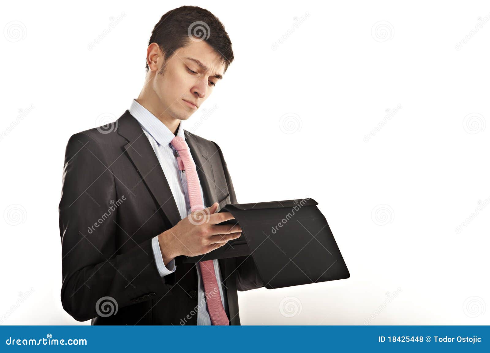 Frustrated Businessman Biting His Computer Tablet Stock Photo - Image ...