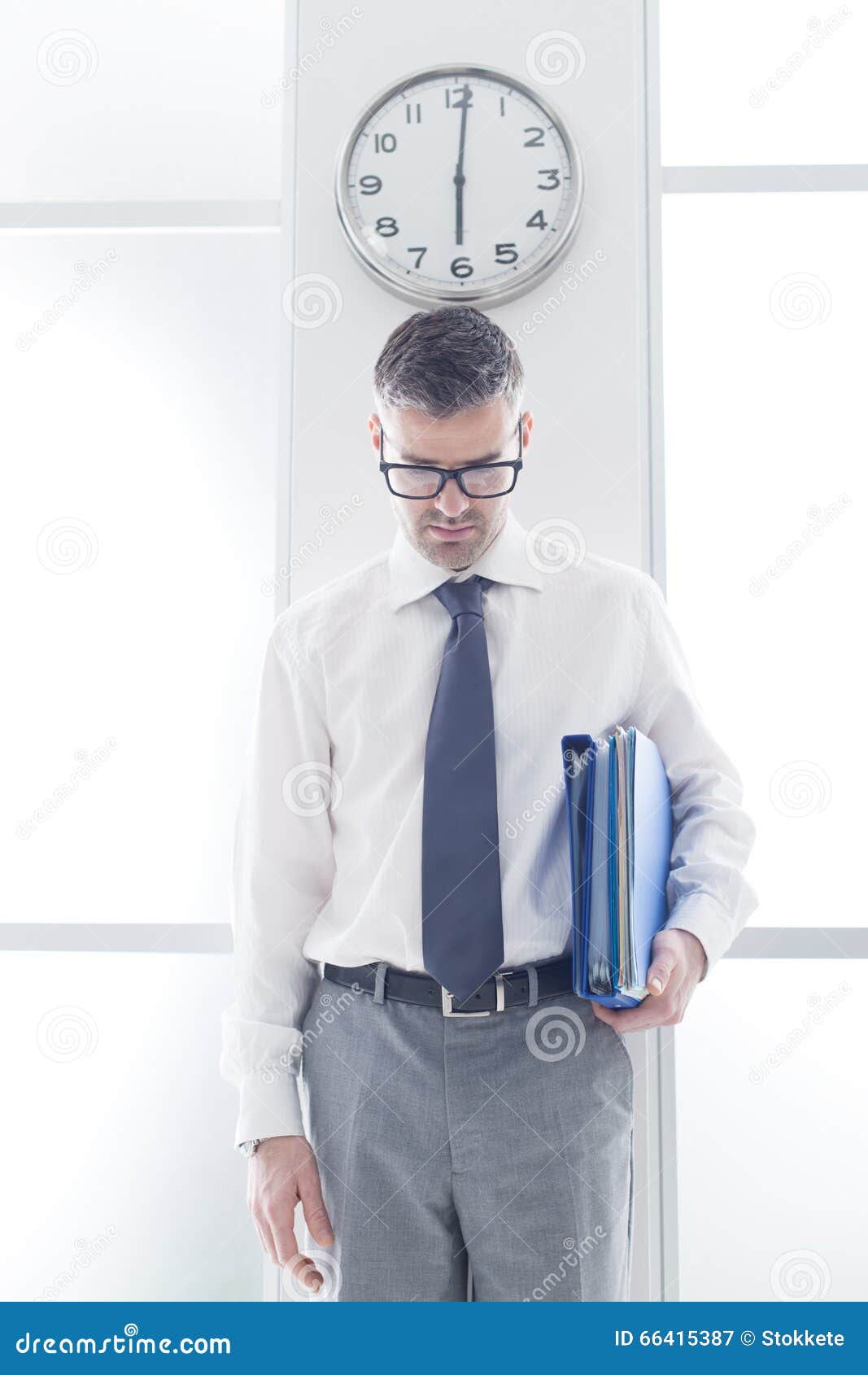 Frustrated Businessman Standing Under a Clock Stock Image - Image of ...