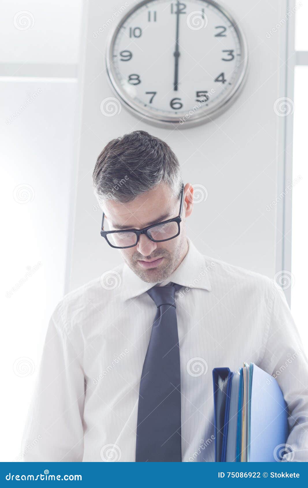 Frustrated Businessman Standing Under a Clock Stock Photo - Image of ...