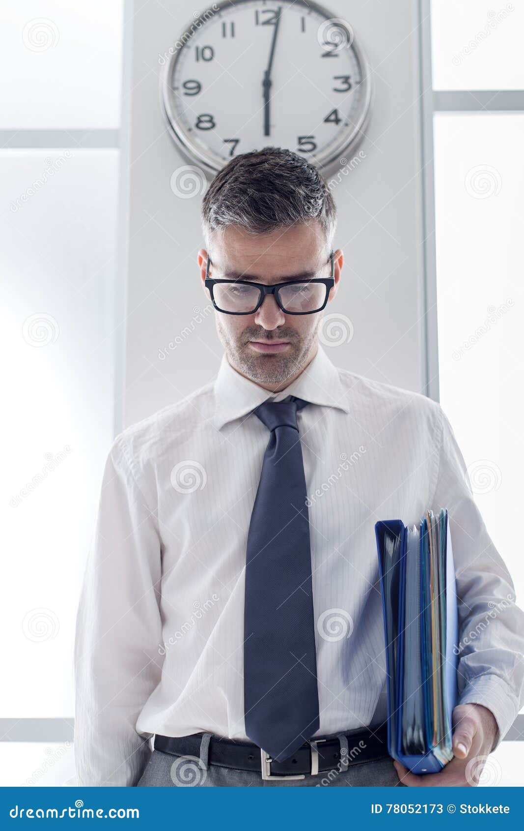 Frustrated Businessman Standing Under a Clock Stock Image - Image of ...