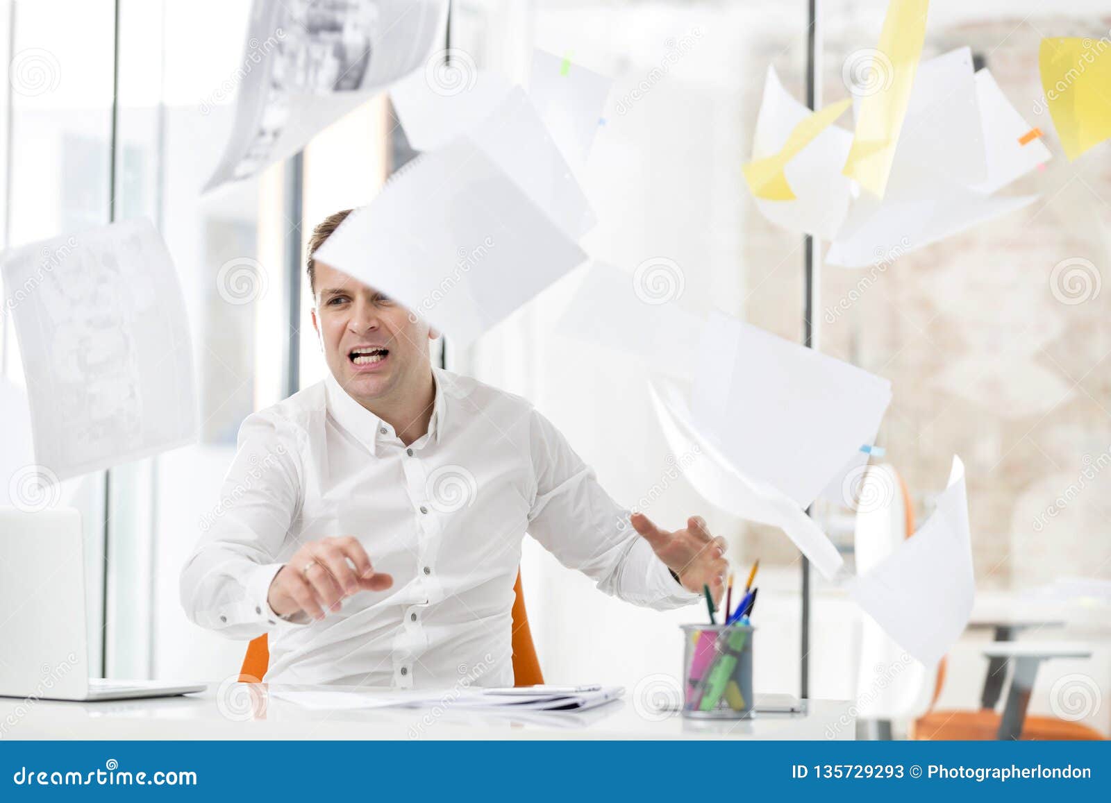 Frustrated Businessman Throwing Documents in Office Stock Image - Image ...
