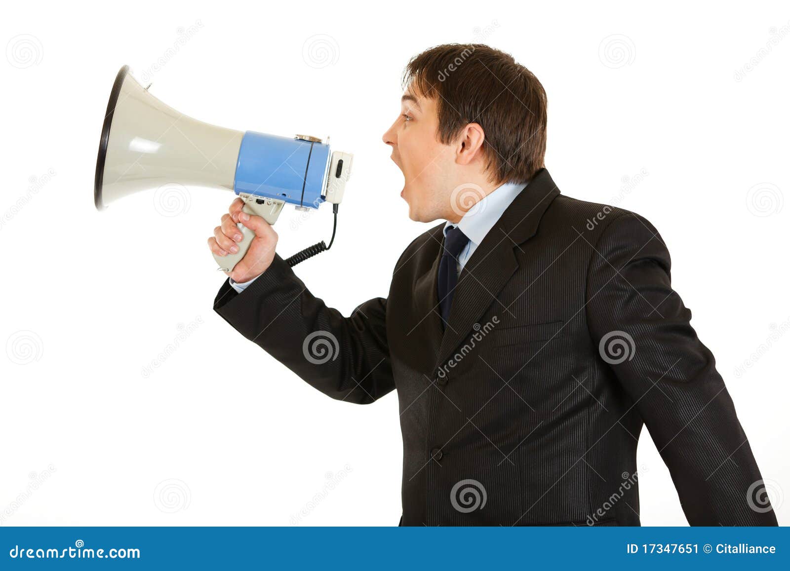 Frustrated Businessman Yelling through Megaphone Stock Image - Image of ...