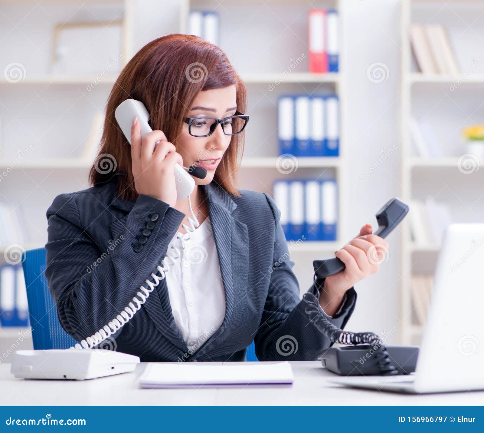 Frustrated Call Center Assistant Responding To Calls Stock Image ...
