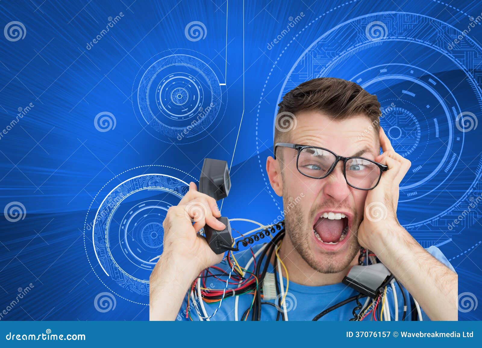 Frustrated Computer Engineer Screaming while on Call in Front of Open ...