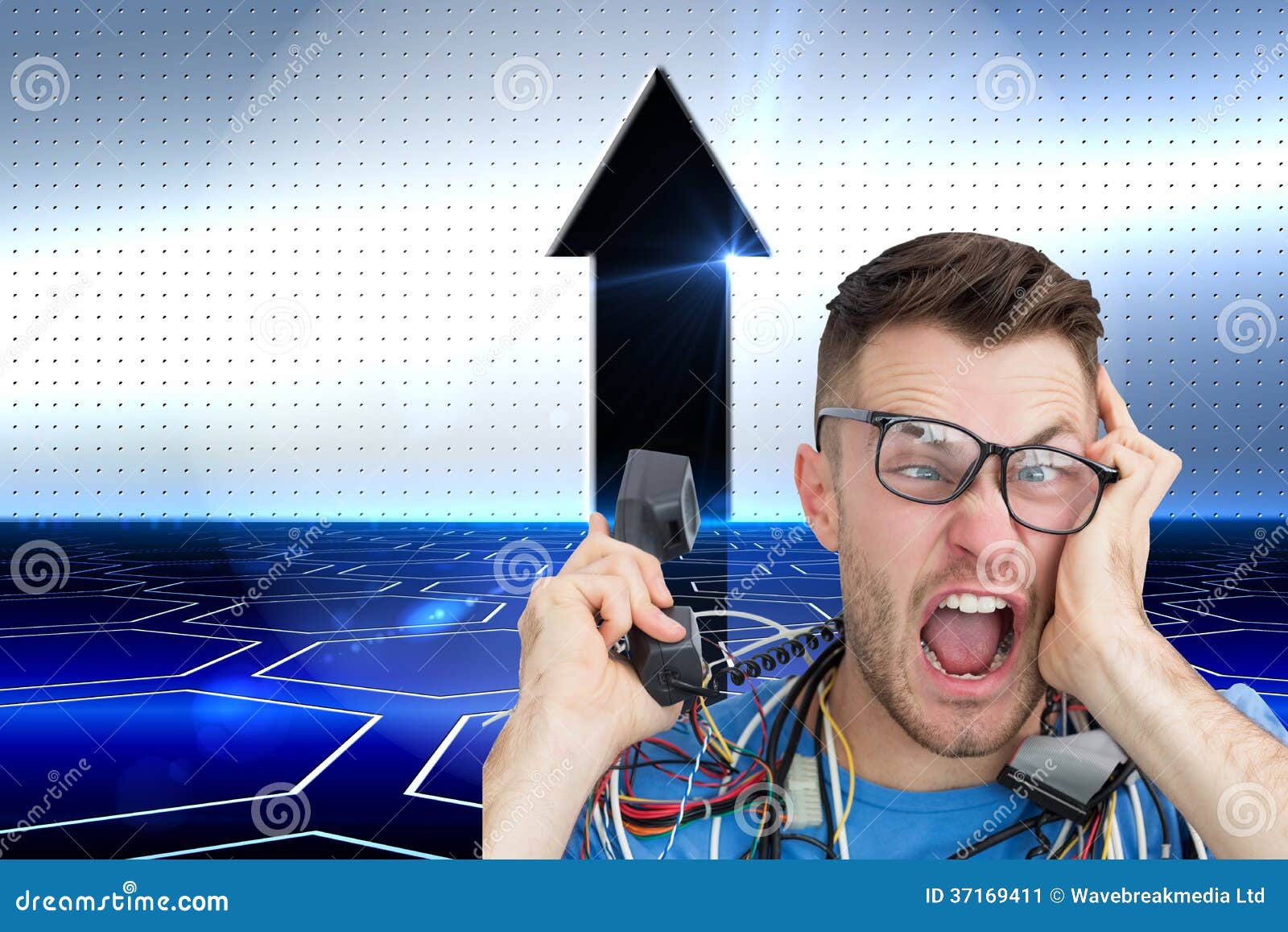 Frustrated Computer Engineer Screaming while on Call in Front of Open ...