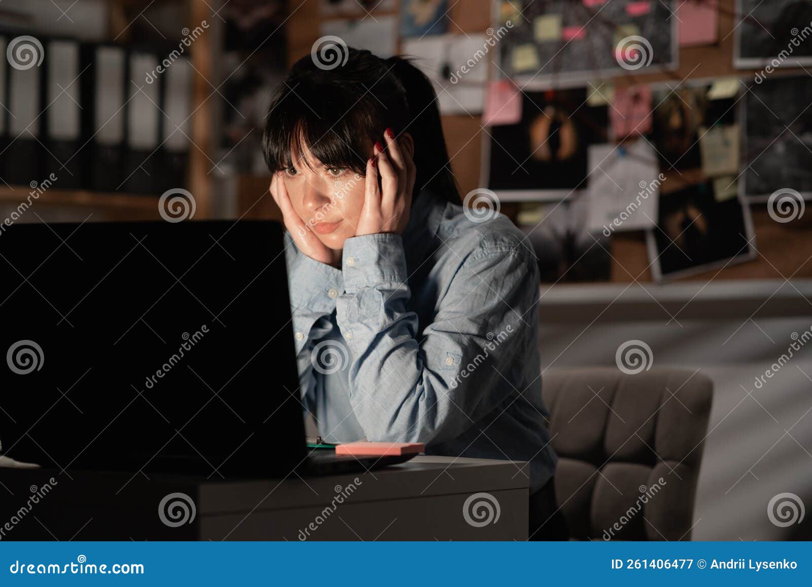 Frustrated Detective in the Office Processing Evidence, Working Using a ...