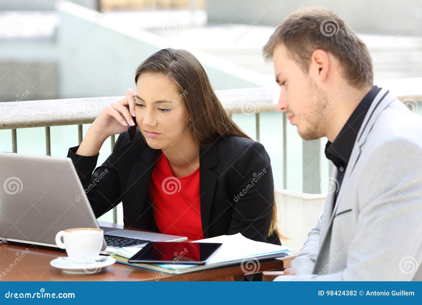 Frustrated Executives Working Outdoors Stock Photo - Image of ...