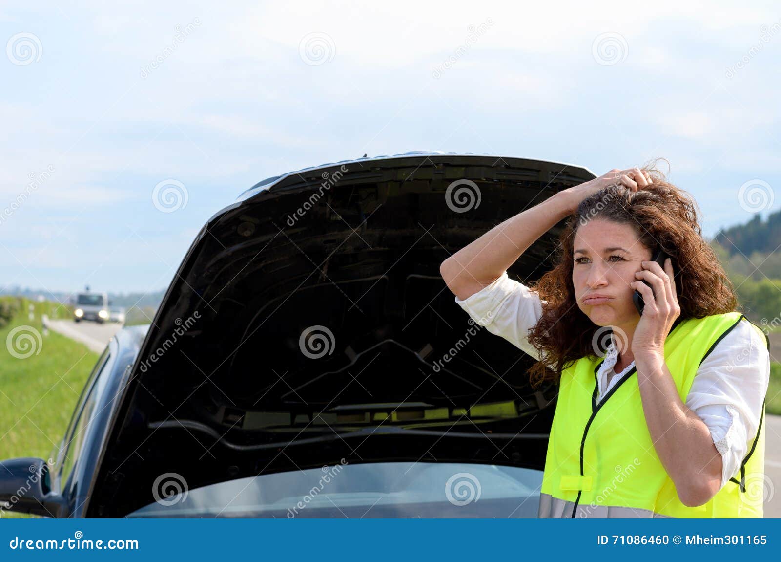 Frustrated Female Driver Calling for Help Stock Photo - Image of phone ...