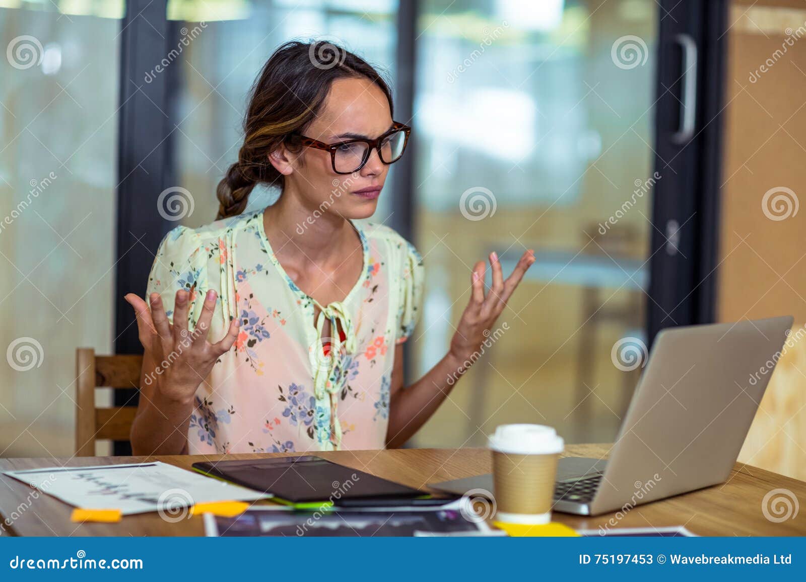 Frustrated Female Graphic Designer Looking at Laptop Stock Image ...