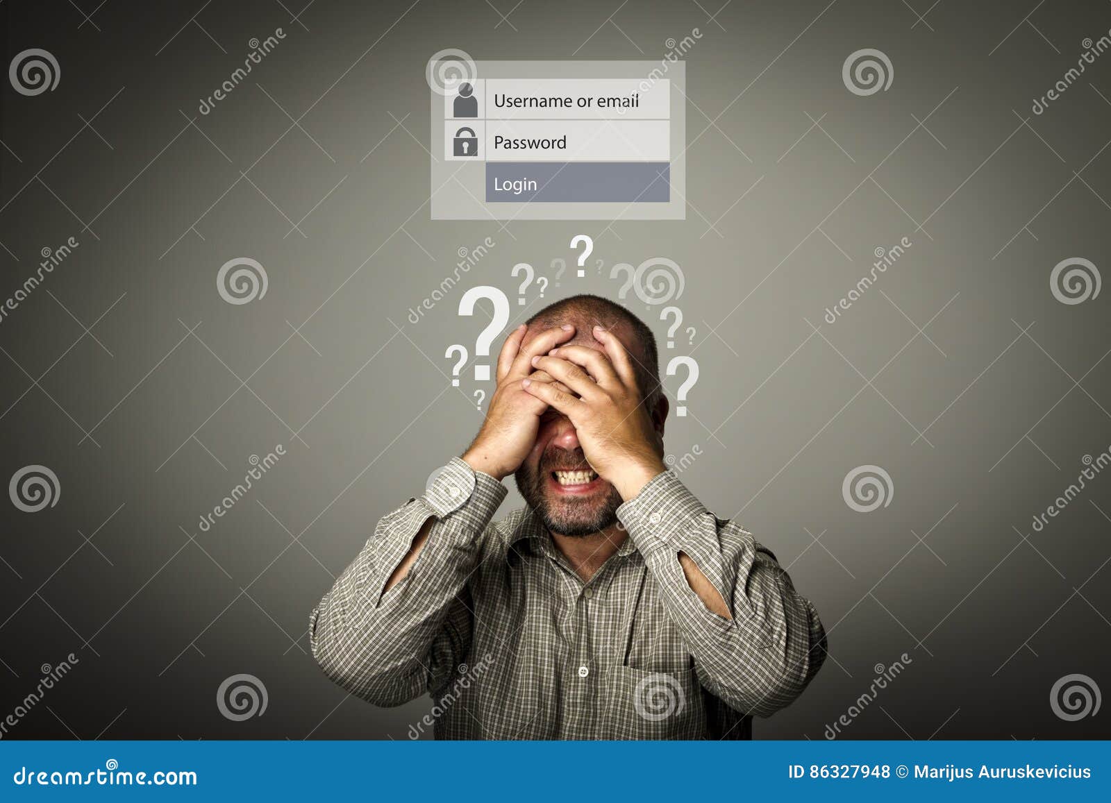Frustrated. Forgot Password Concept. Question-marks Stock Photo - Image ...