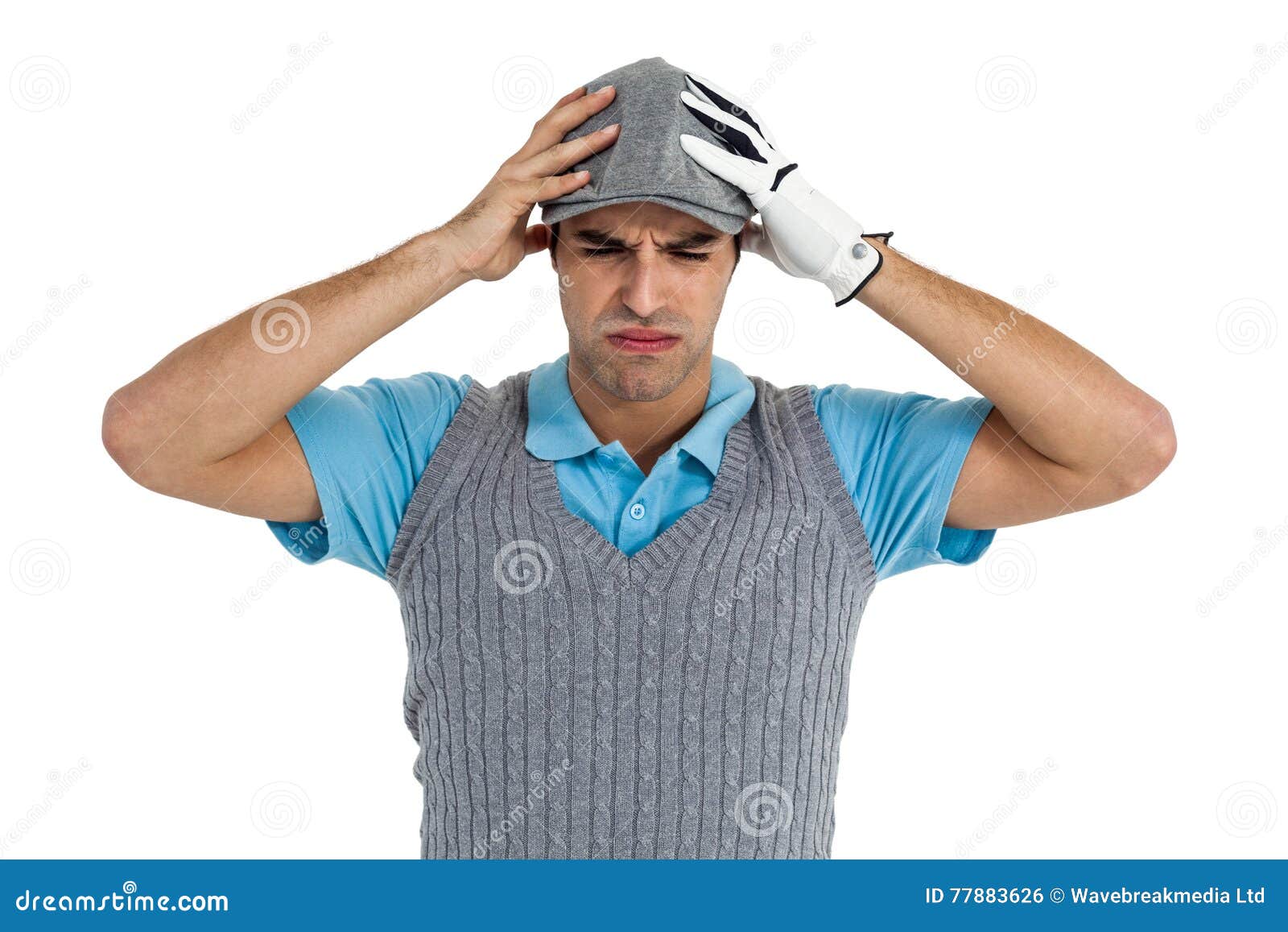 Frustrated Golf Player Standing on White Background Stock Photo - Image ...