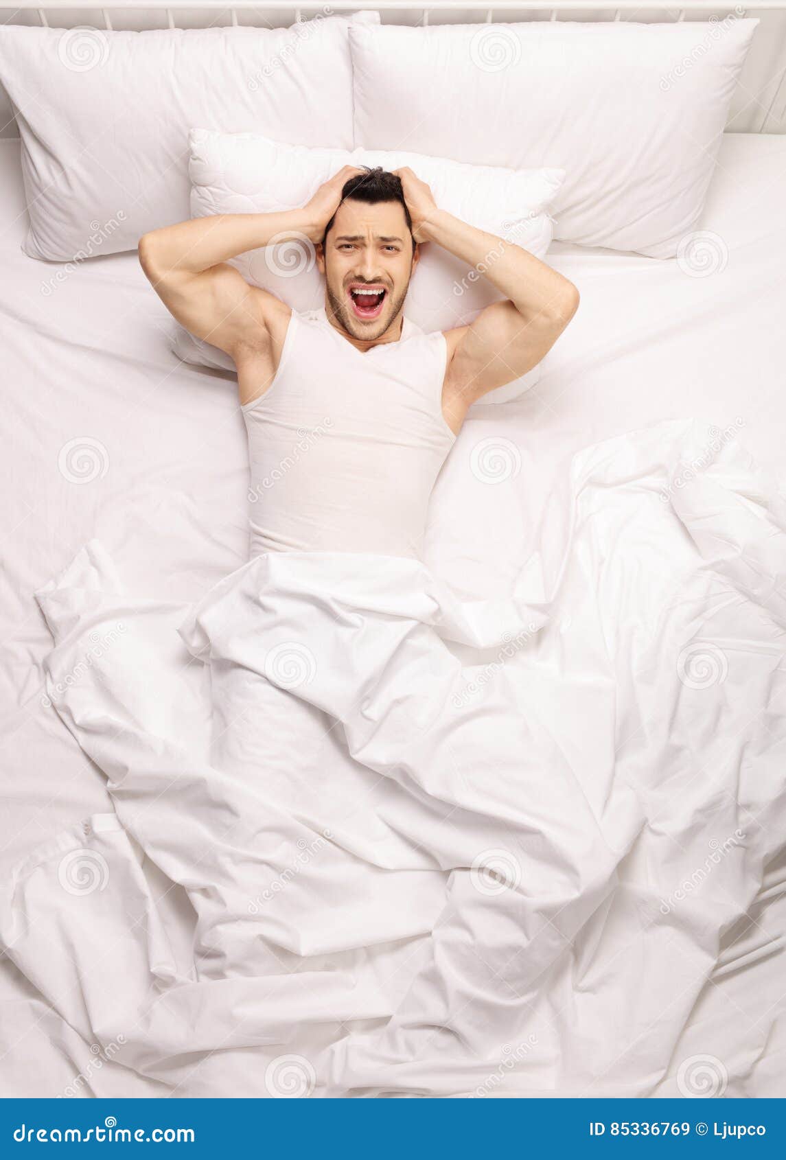 Frustrated Guy Lying in Bed Stock Image - Image of anger, muscular ...