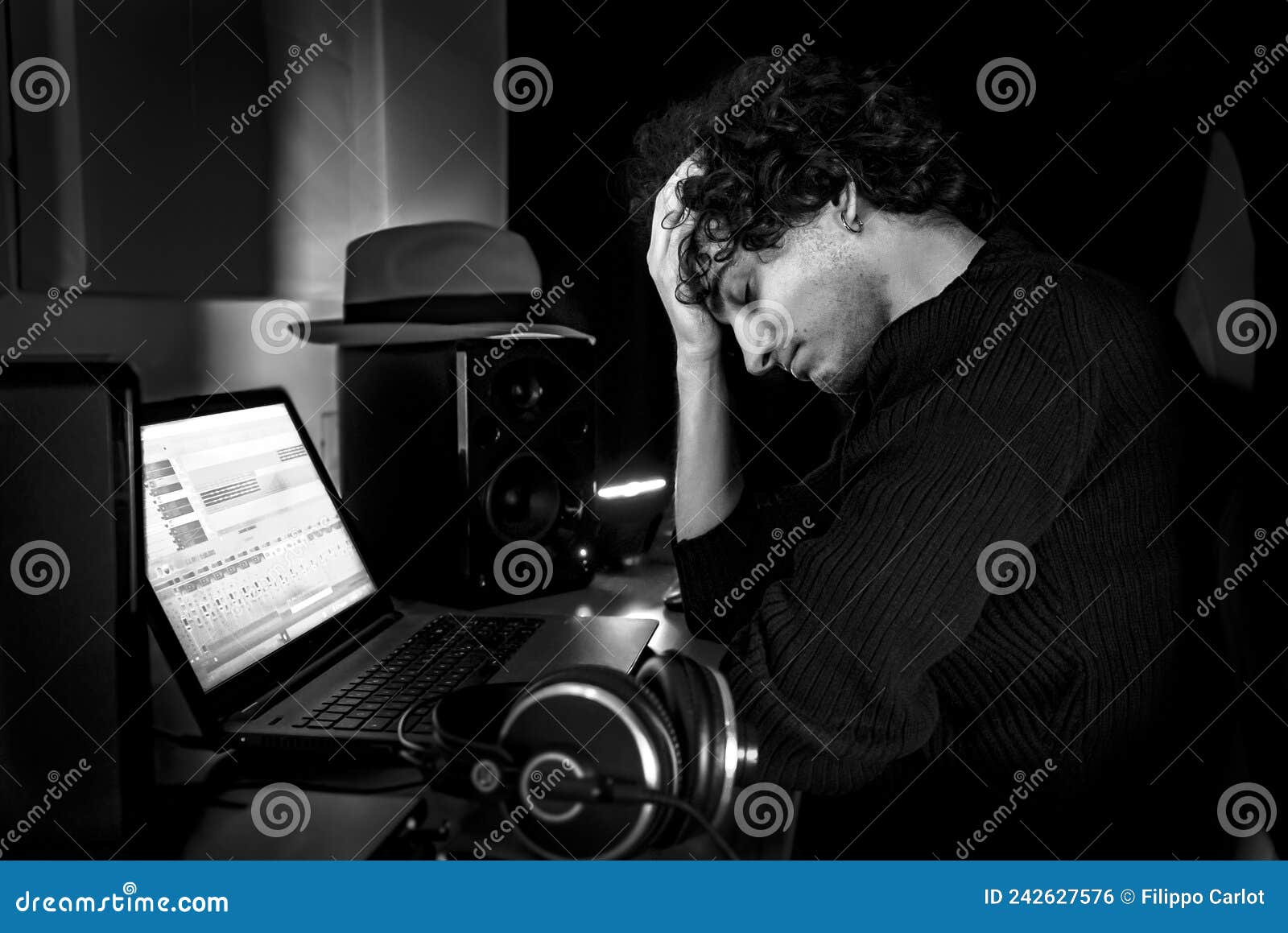 Frustrated Guy in Studio during Music Production Stock Photo - Image of ...