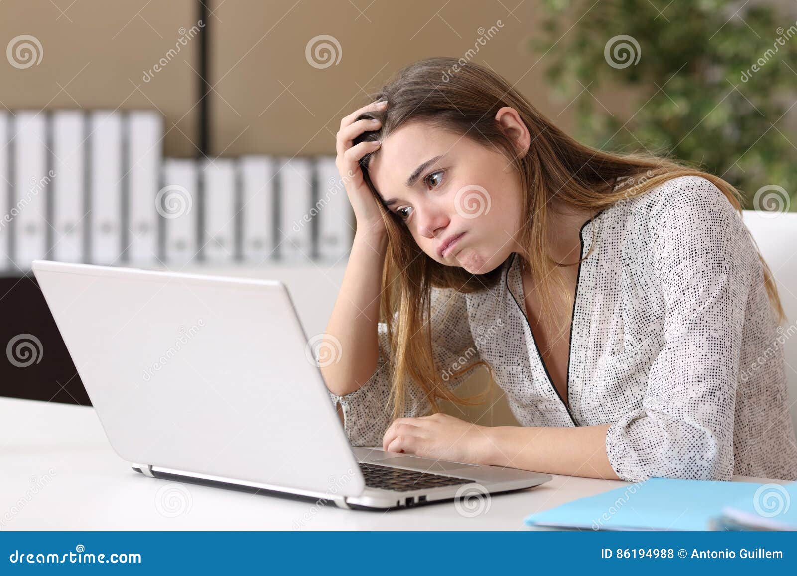 Frustrated Intern Working on Line at Office Stock Photo - Image of ...