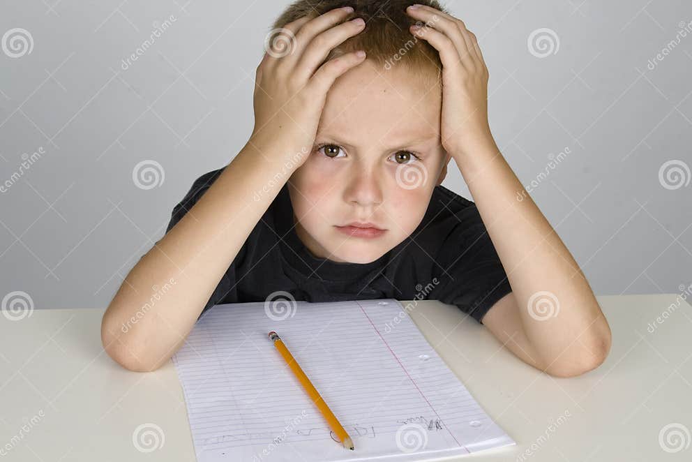 Frustrated Little Boy Doing Homework Stock Photo - Image of study ...