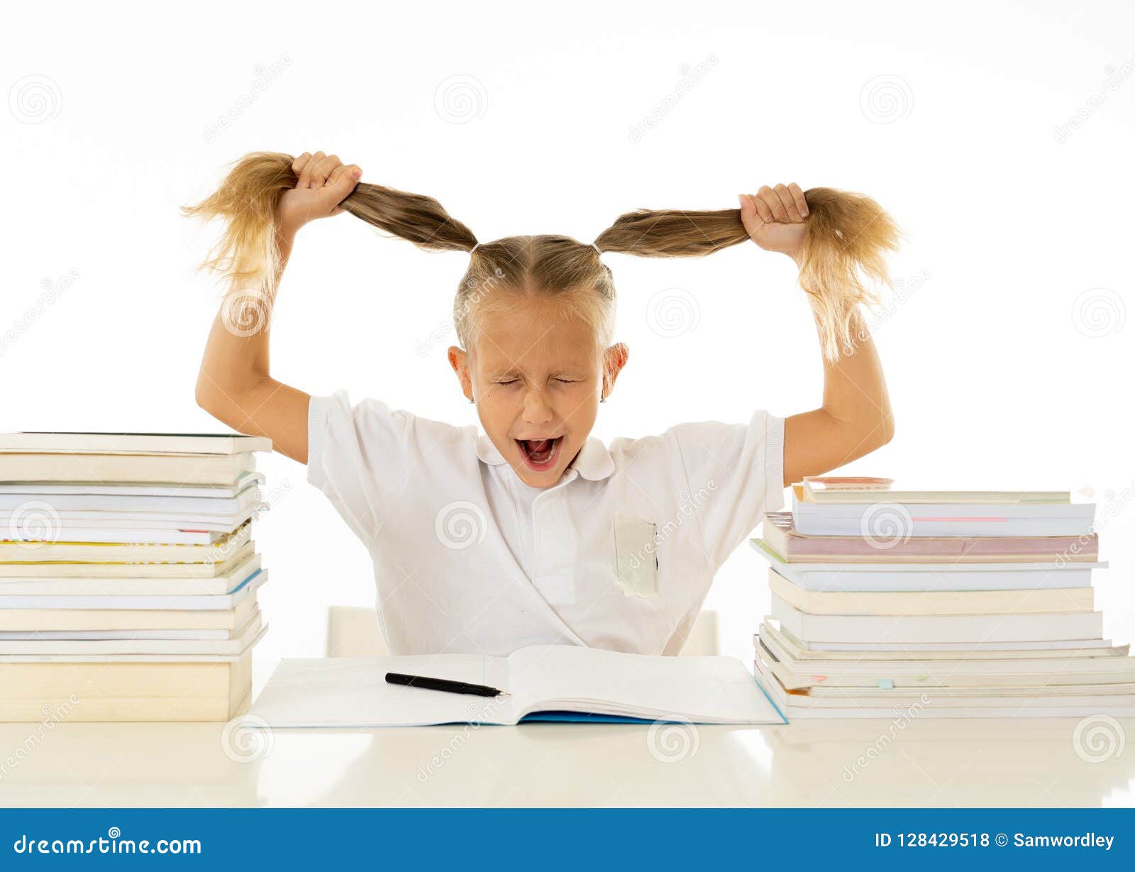 Stressed School Girl Feeling Frustrated and Unable To Concentrate in ...