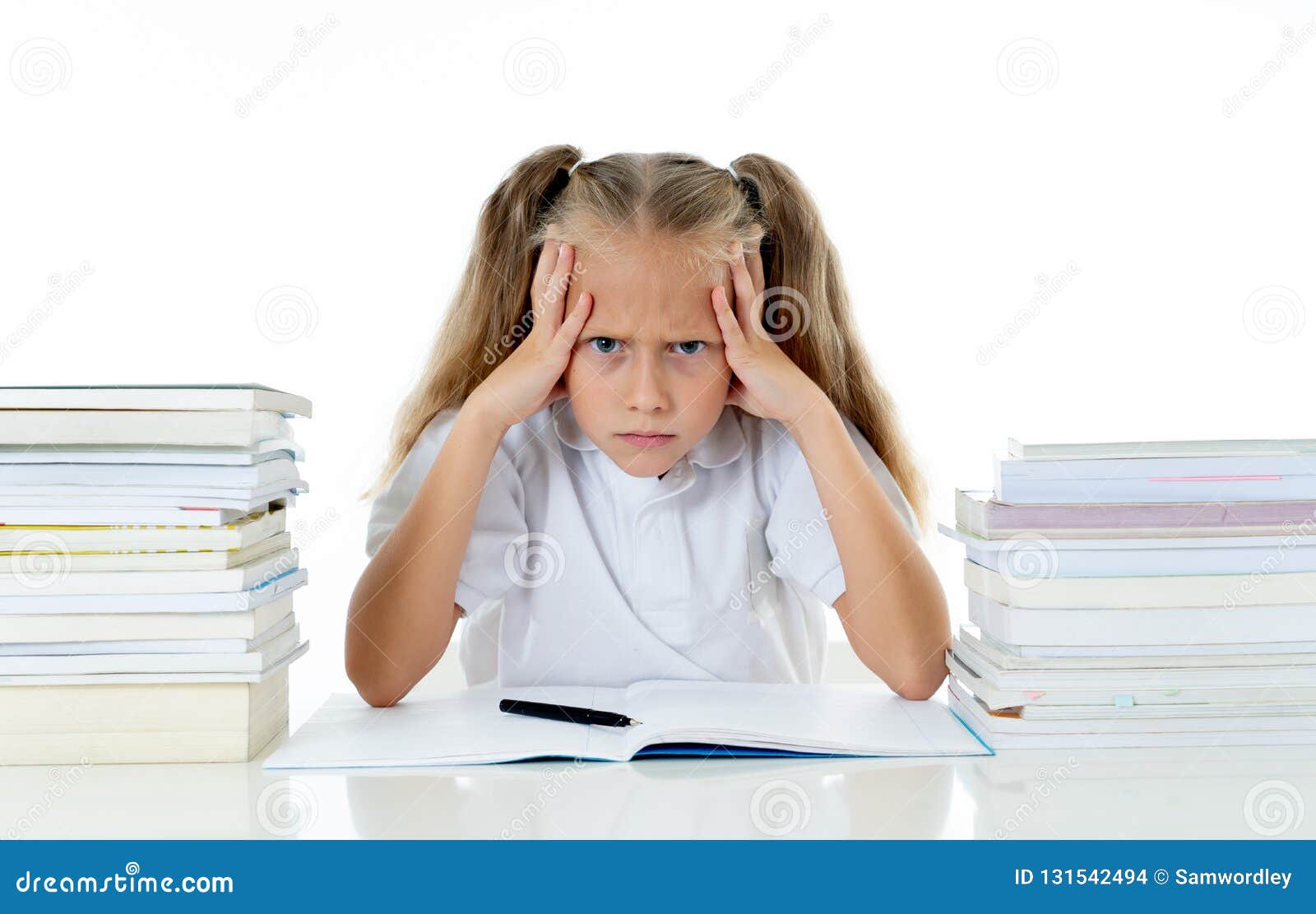 Frustrated Little Schoolgirl Feeling a Failure Unable To Concentrate in ...