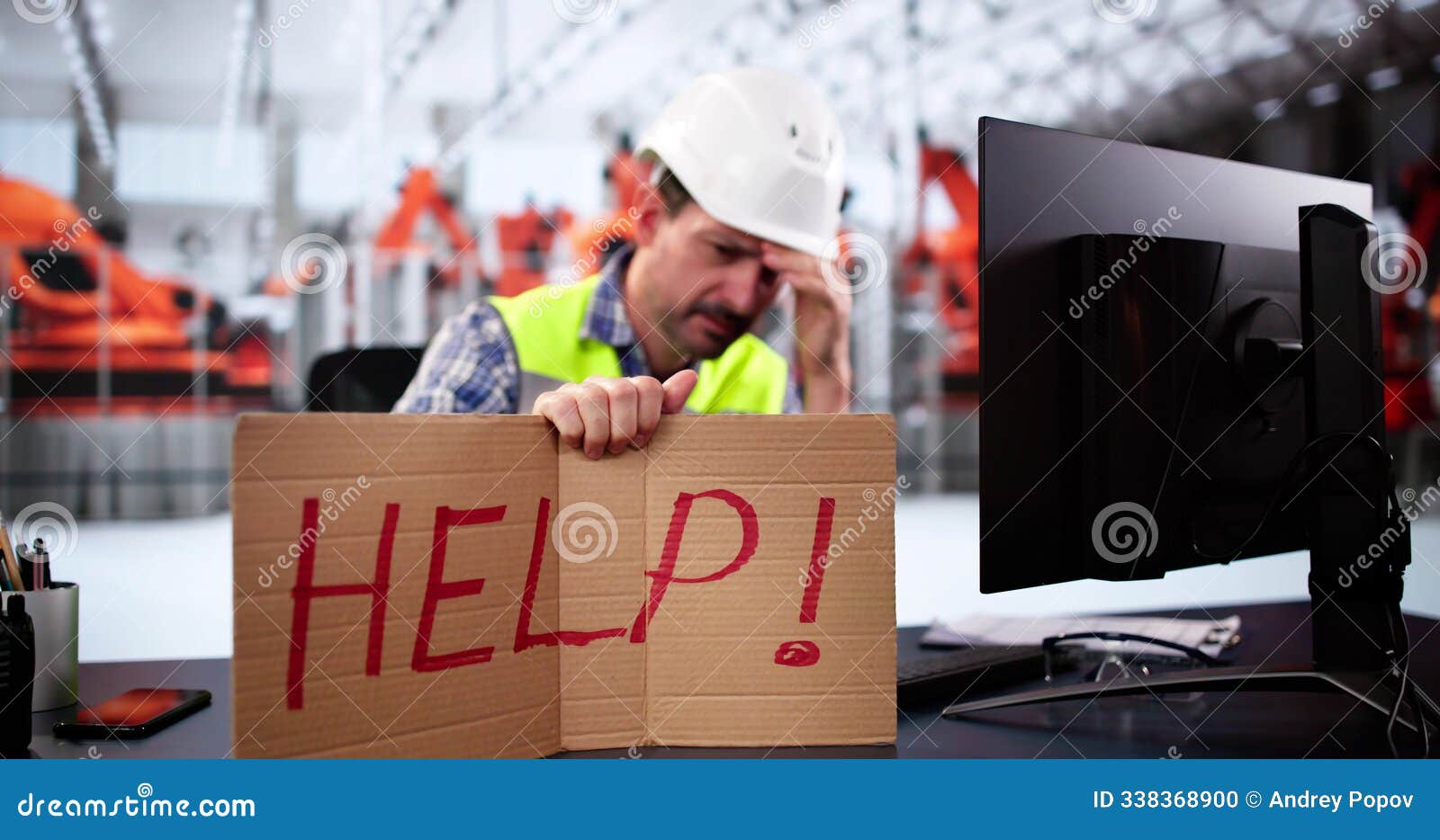 Frustrated Man at Automobile Production Line Stock Photo - Image of ...