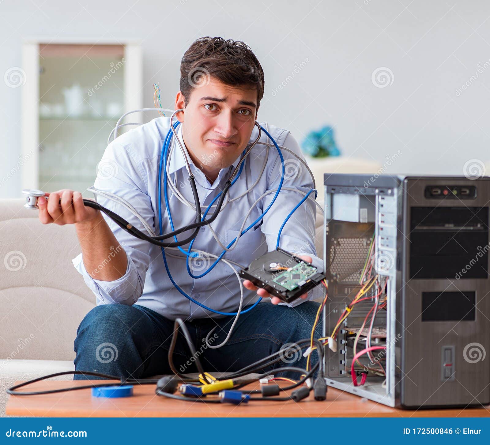 Frustrated Man with Broken Pc Computer Stock Photo - Image of data ...