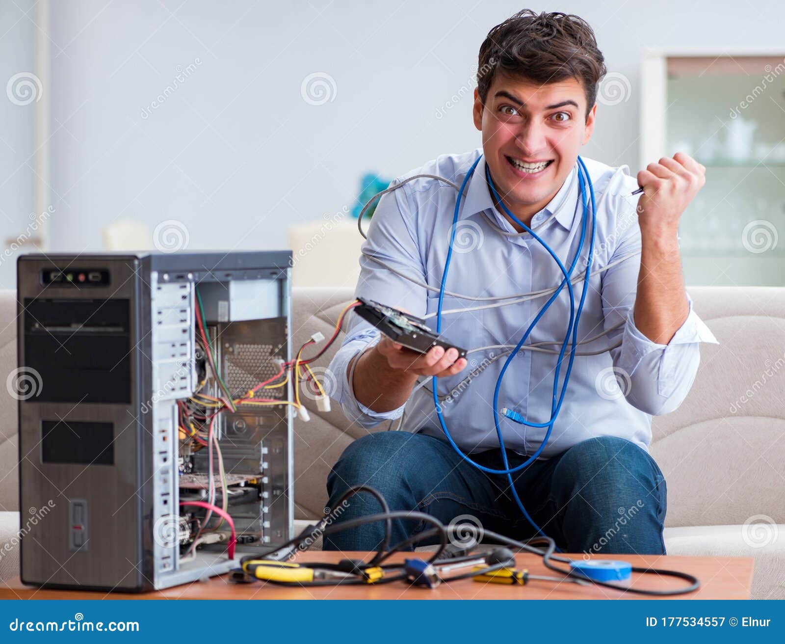 Frustrated Man with Broken Pc Computer Stock Image - Image of crash ...