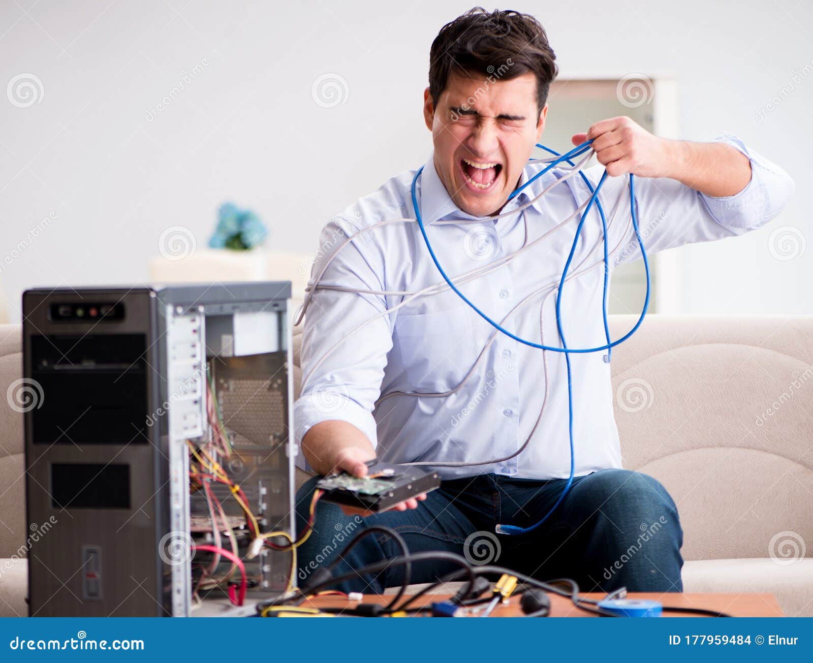 Frustrated Man with Broken Pc Computer Stock Photo - Image of desktop ...