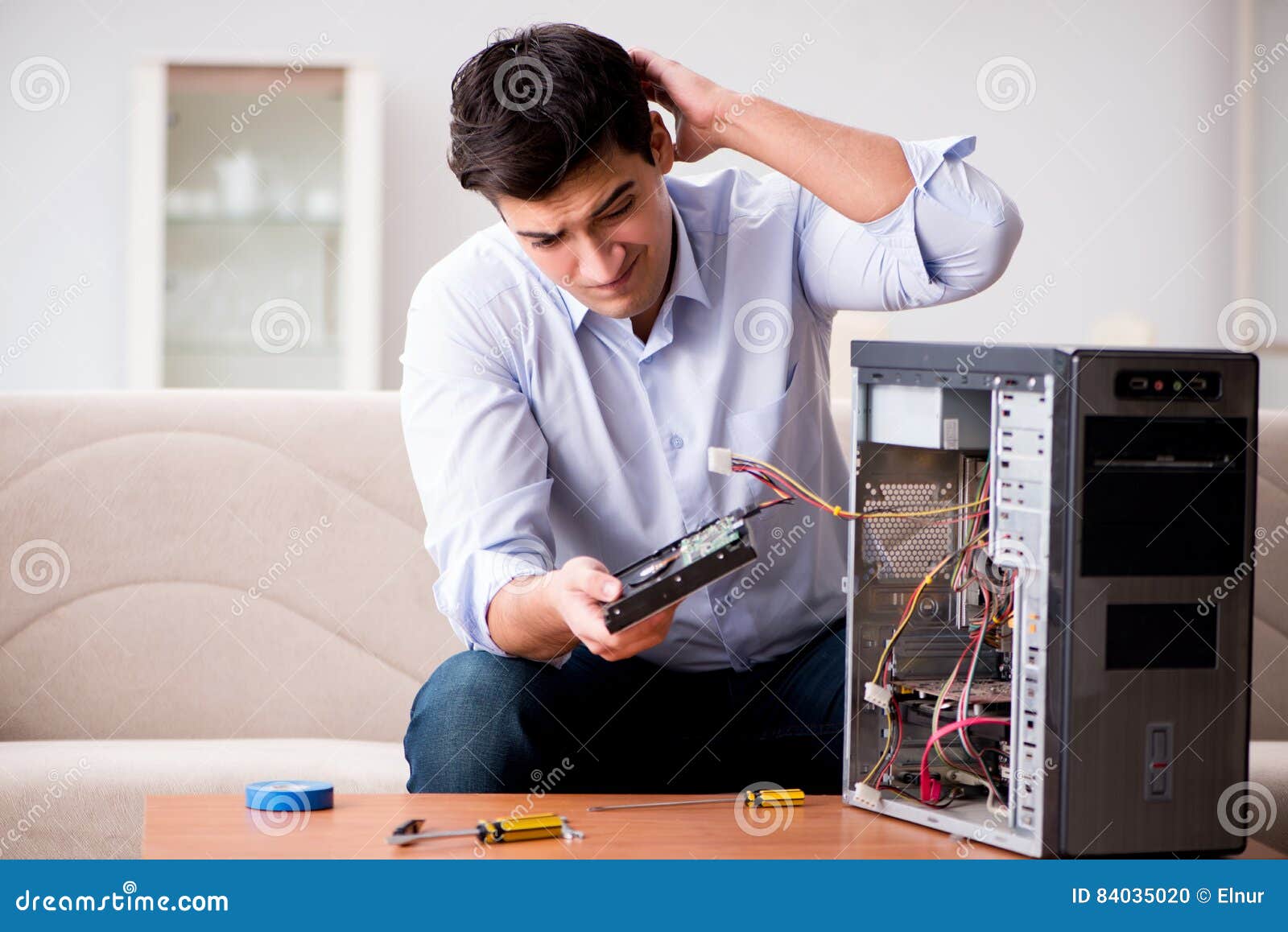 The Frustrated Man with Broken Pc Computer Stock Photo - Image of ...